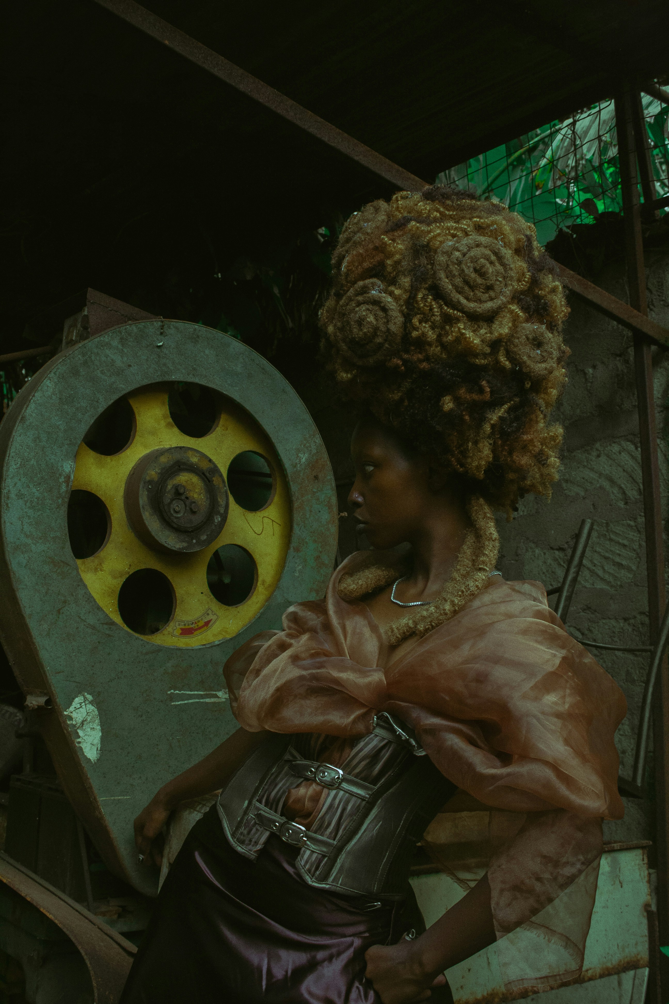 Crown of Curls in a Rusted Workshop