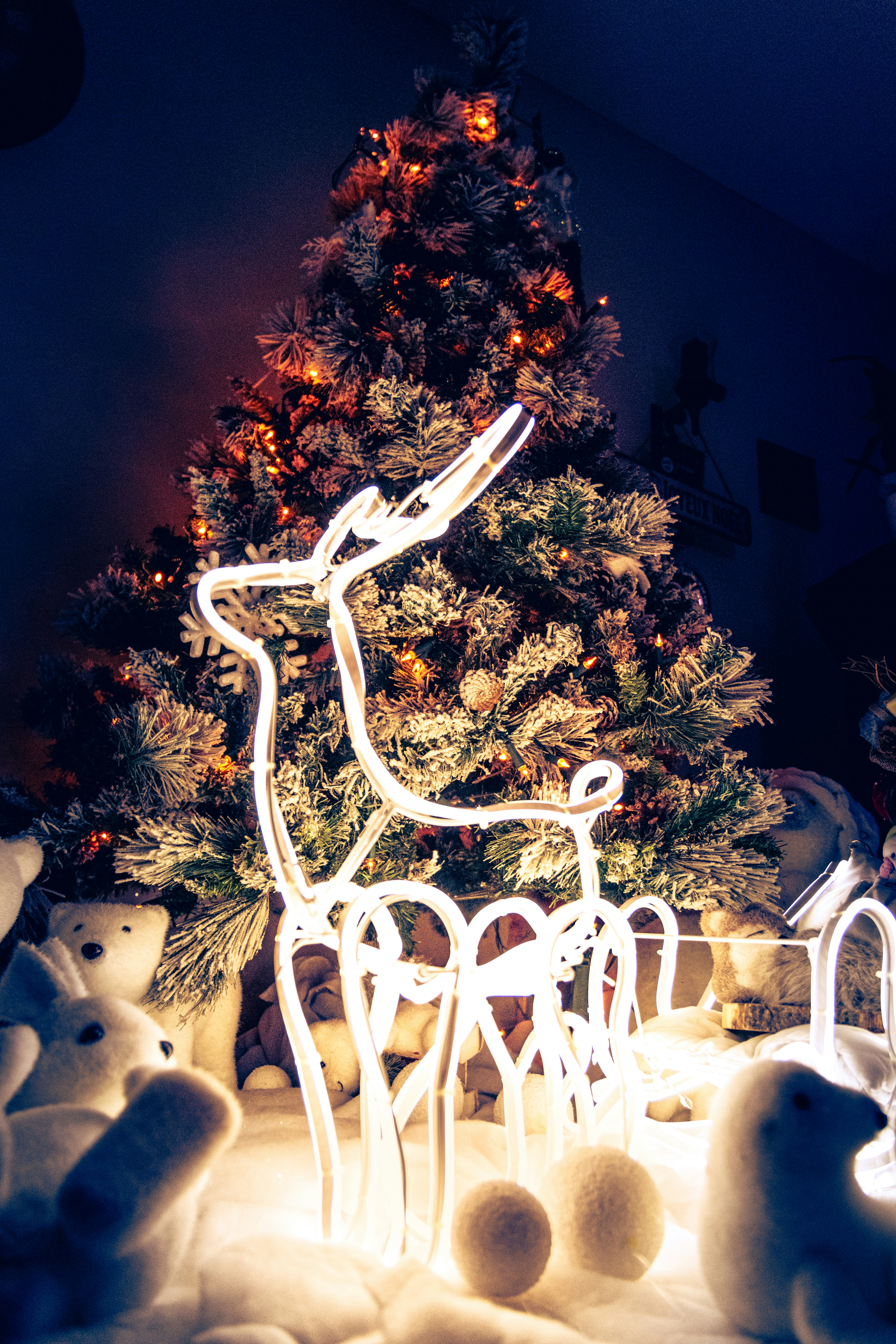 Neon Reindeer by the Glow of a Pine Tree