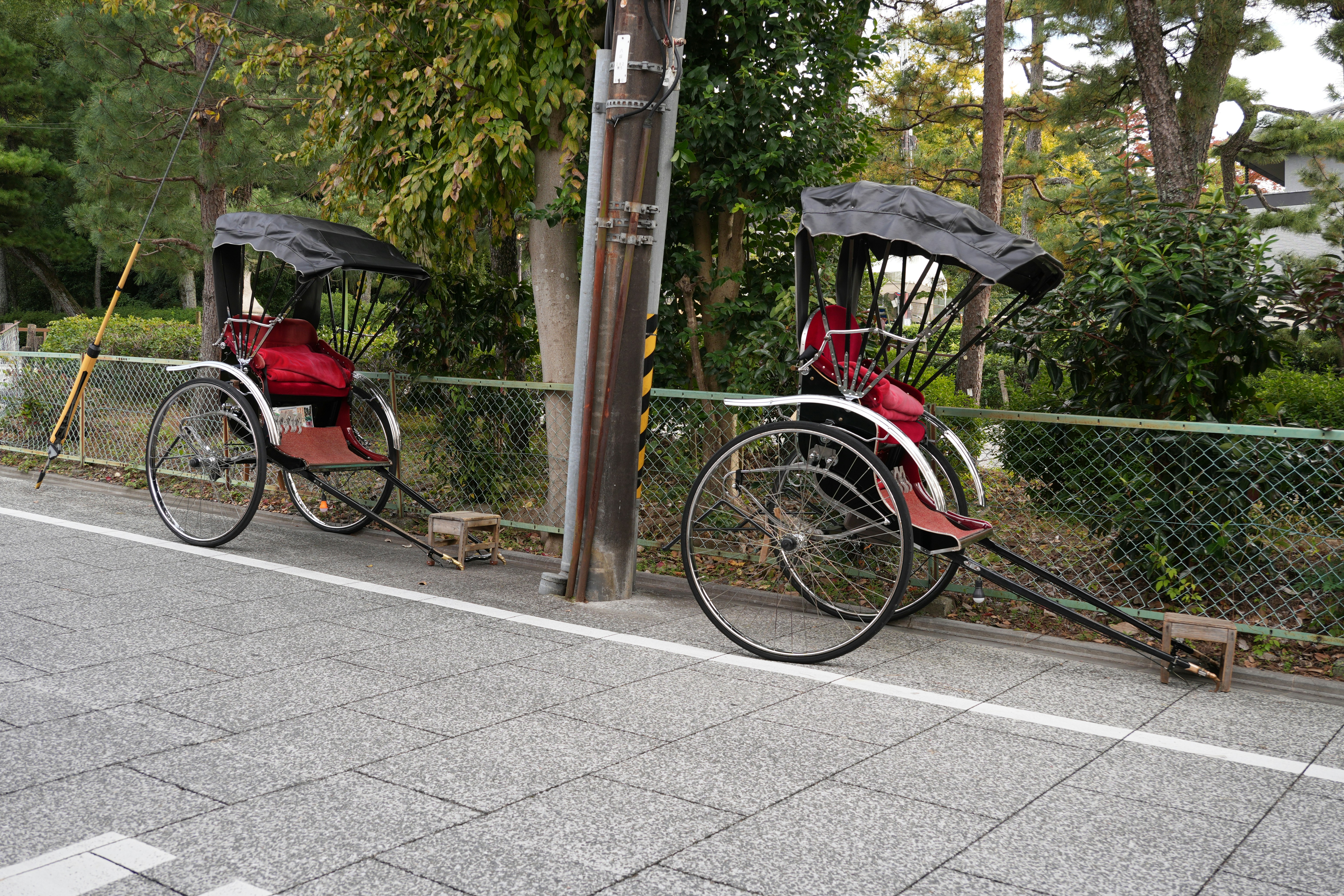 Two Traditional Rickshaws Resting Beside a Quiet Street