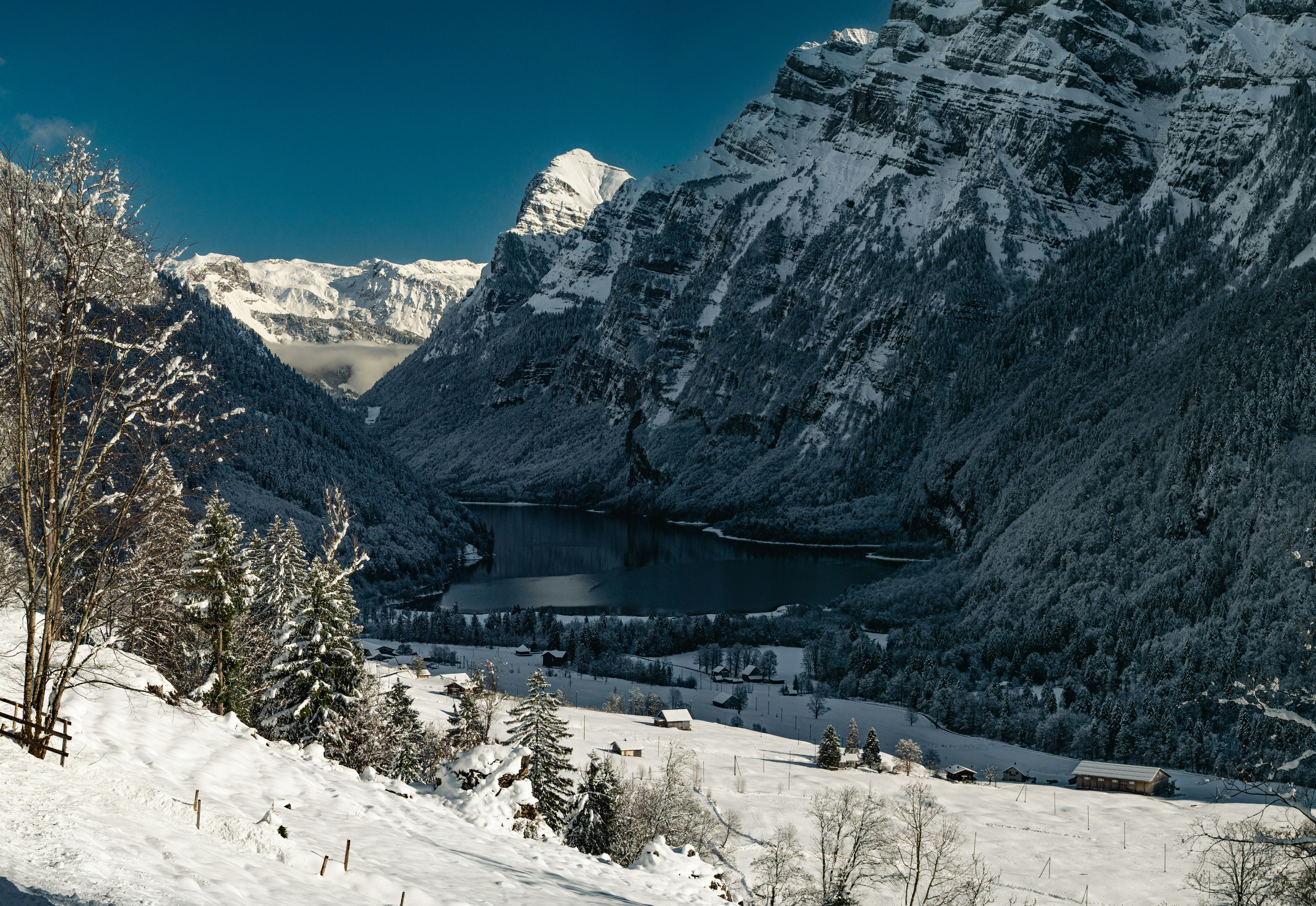 Snowbound Valley Under Mountain Giants