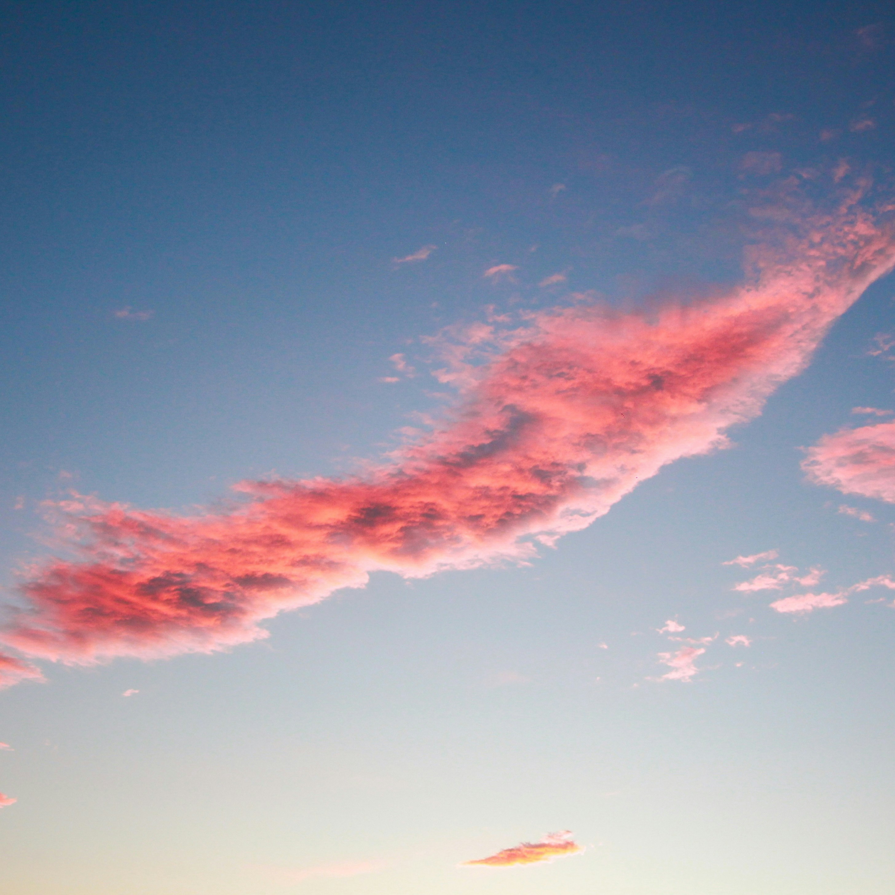 Pink Cloud Crest Across a Calm Sky at Dusk