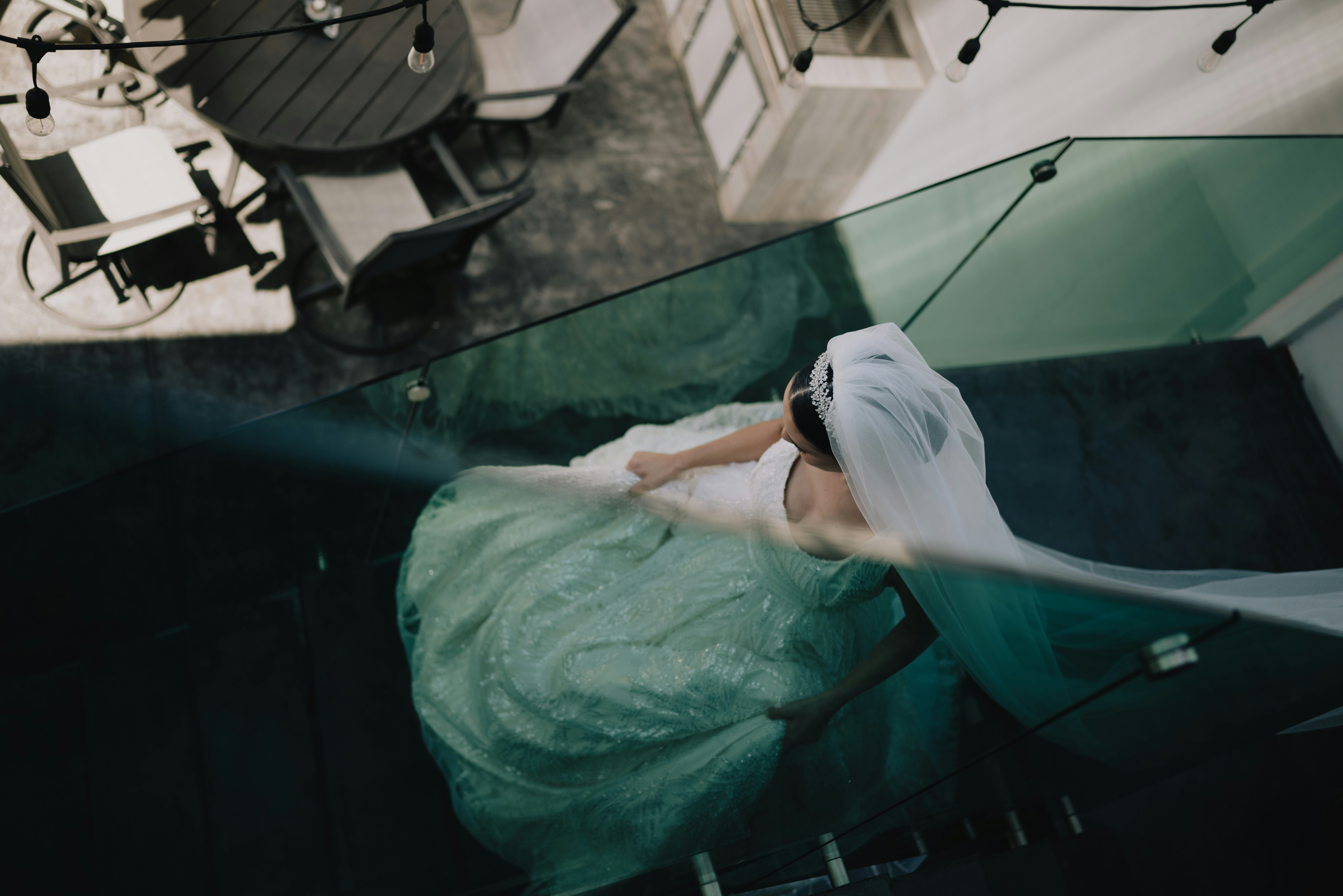 Bride in a white dress walking down stairs photo – Free Wedding Image ...