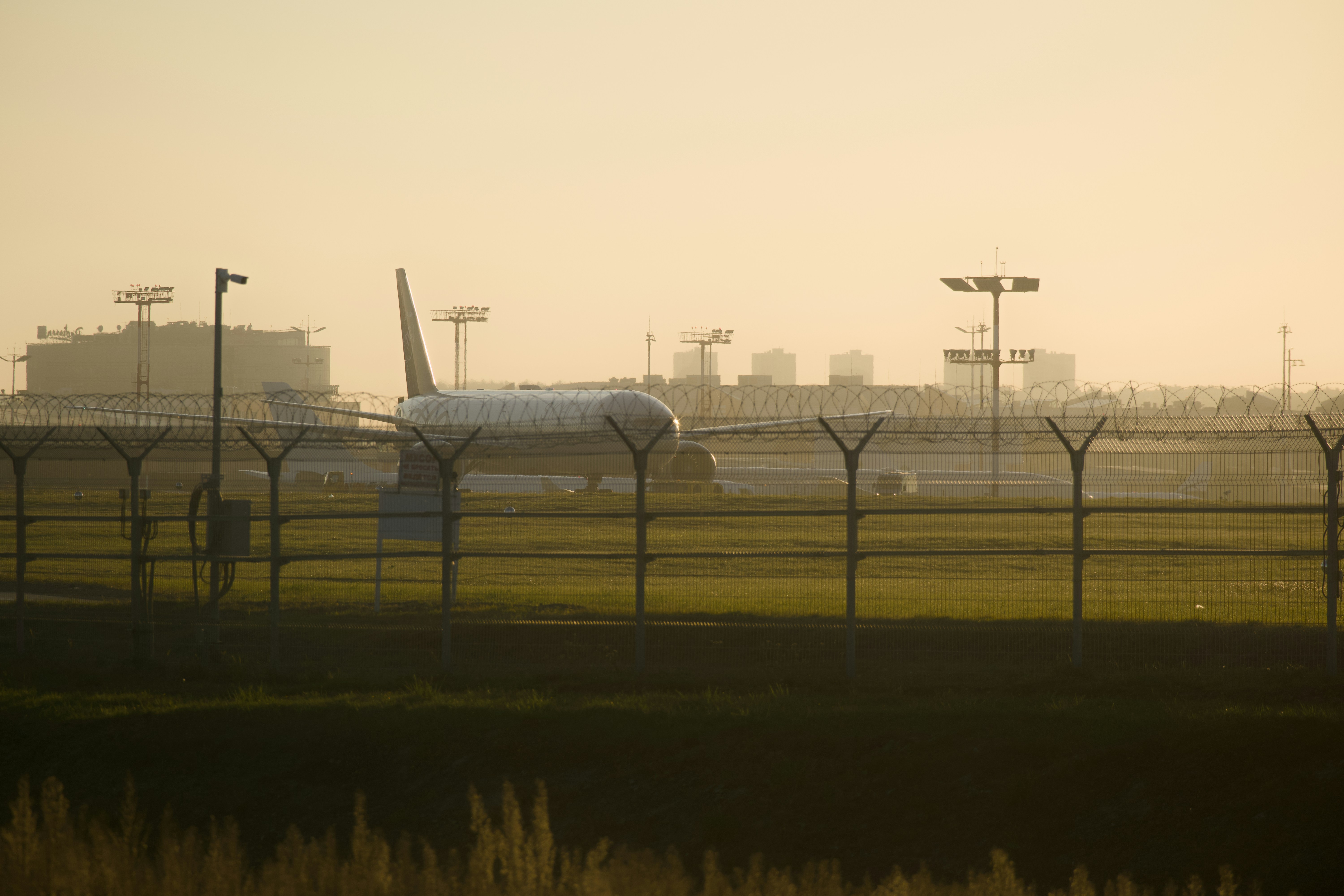 Airport in the evening. Sunset