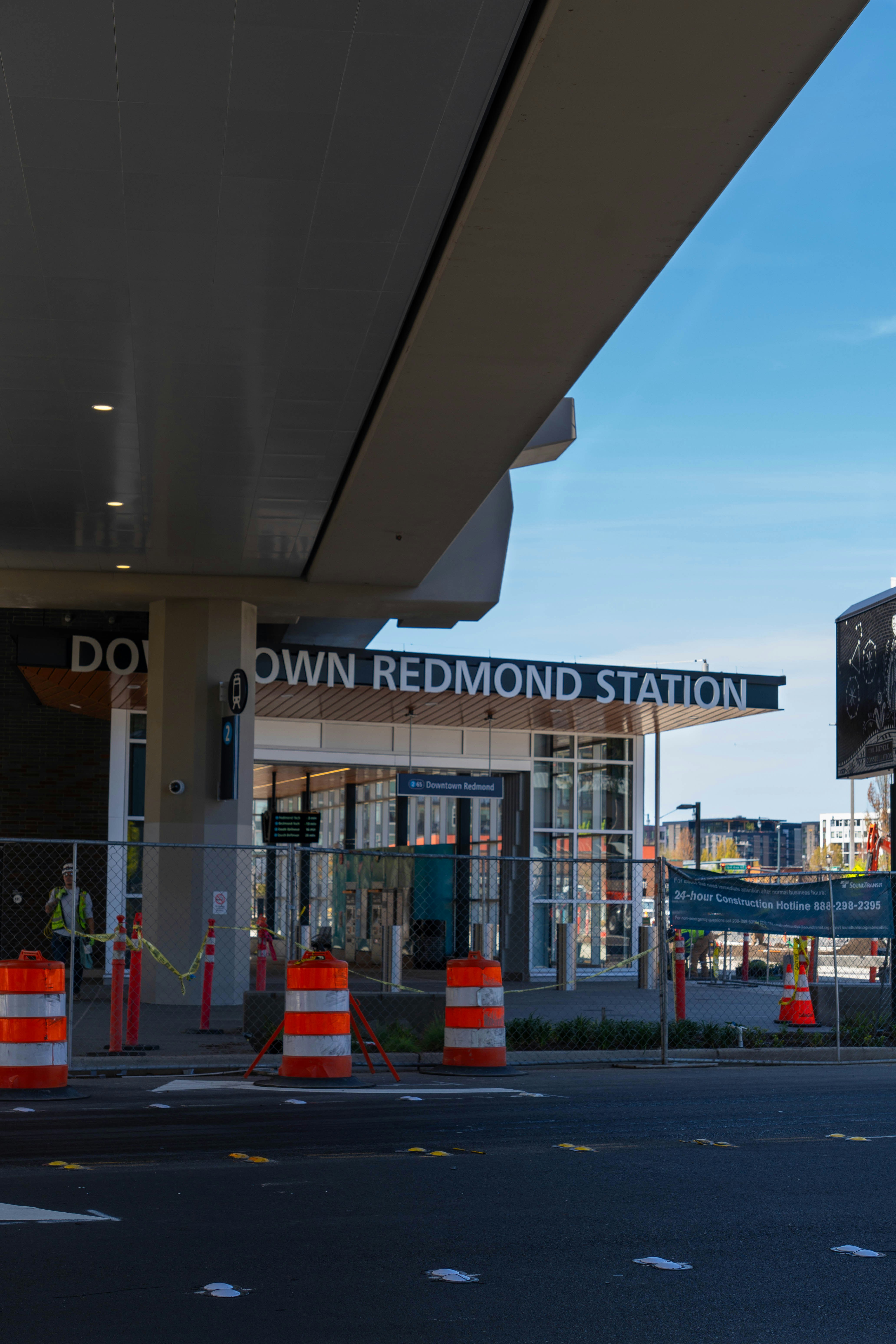 Under Construction at Redmond Station: A Modern Transit Entrance Framed by Steel and Sky