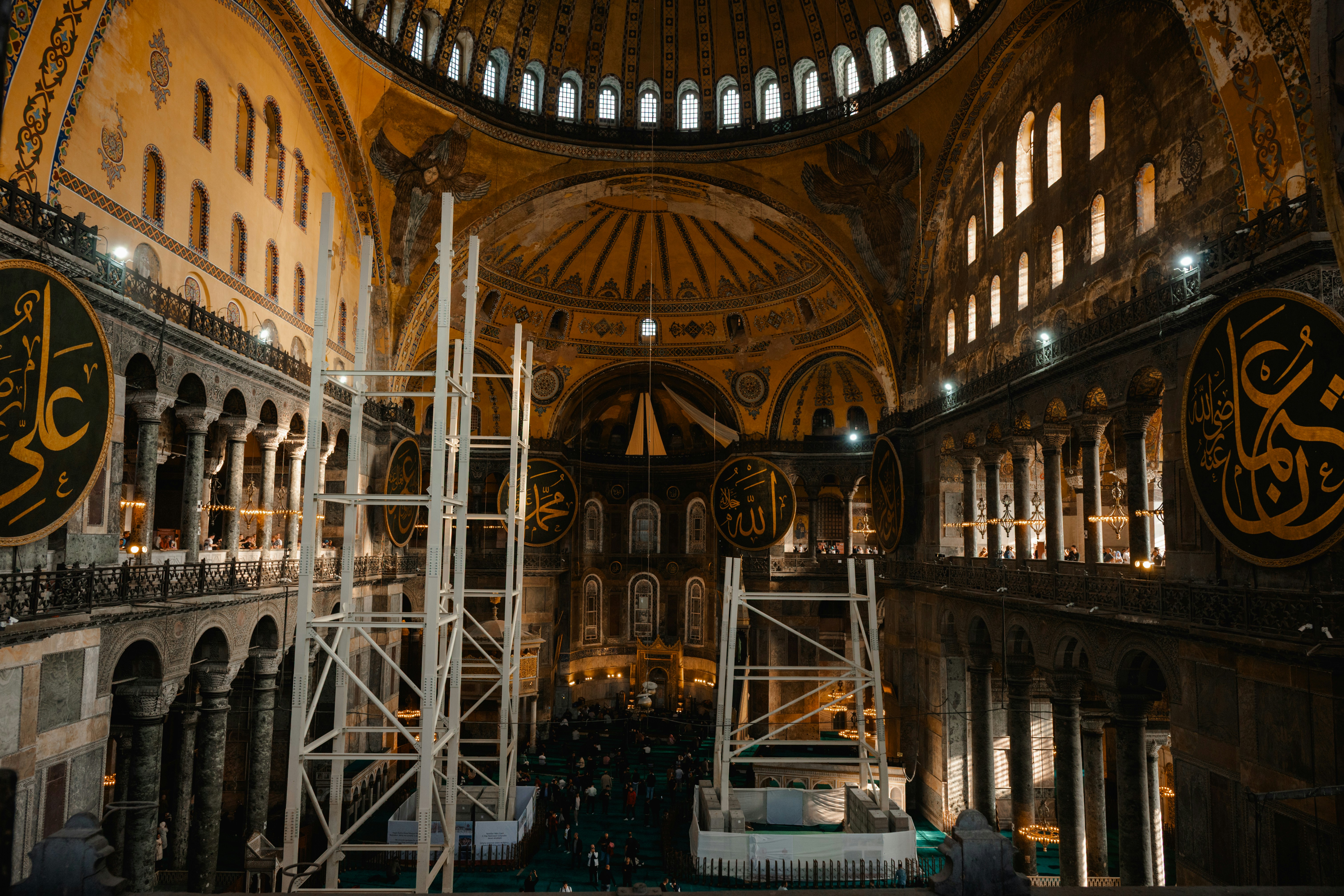Under the Dome: Scaffolds Framing Light in a Grand Byzantine Interior