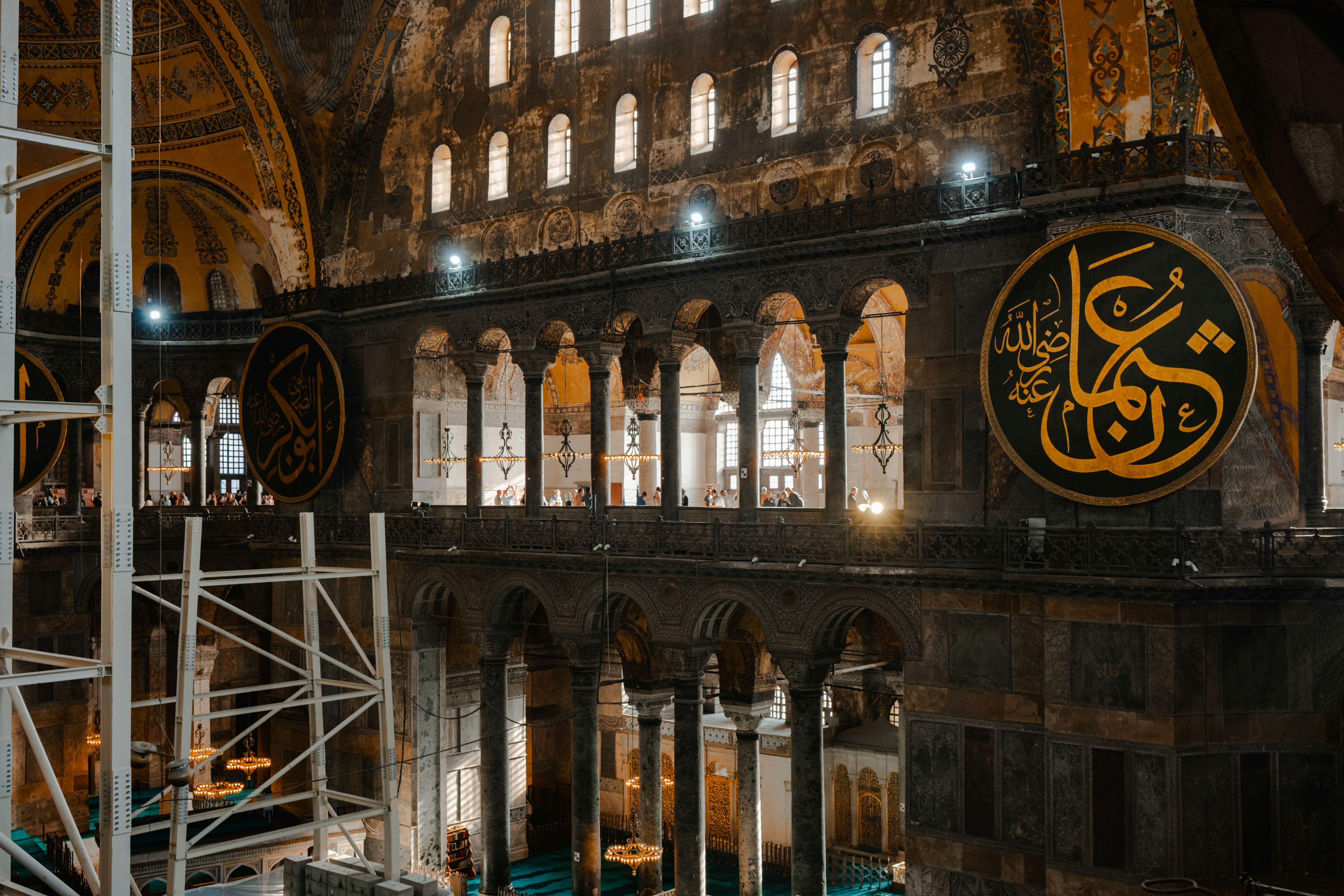 Amberlight Beneath the Arch: A Mosque Interior with Calligraphic Ornaments