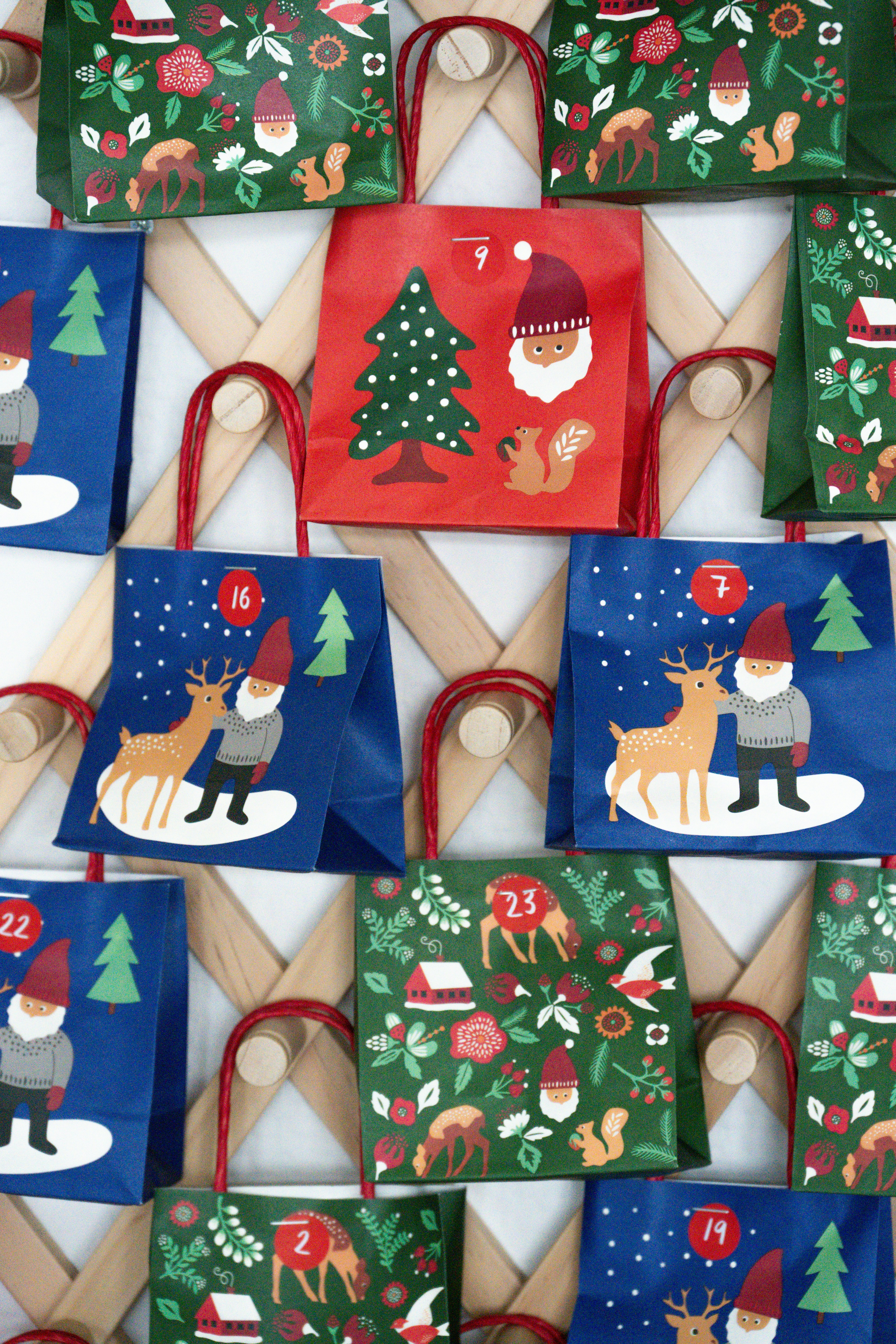Festive Advent Gifts: Colorful Charms in a Christmas Bag Mosaic