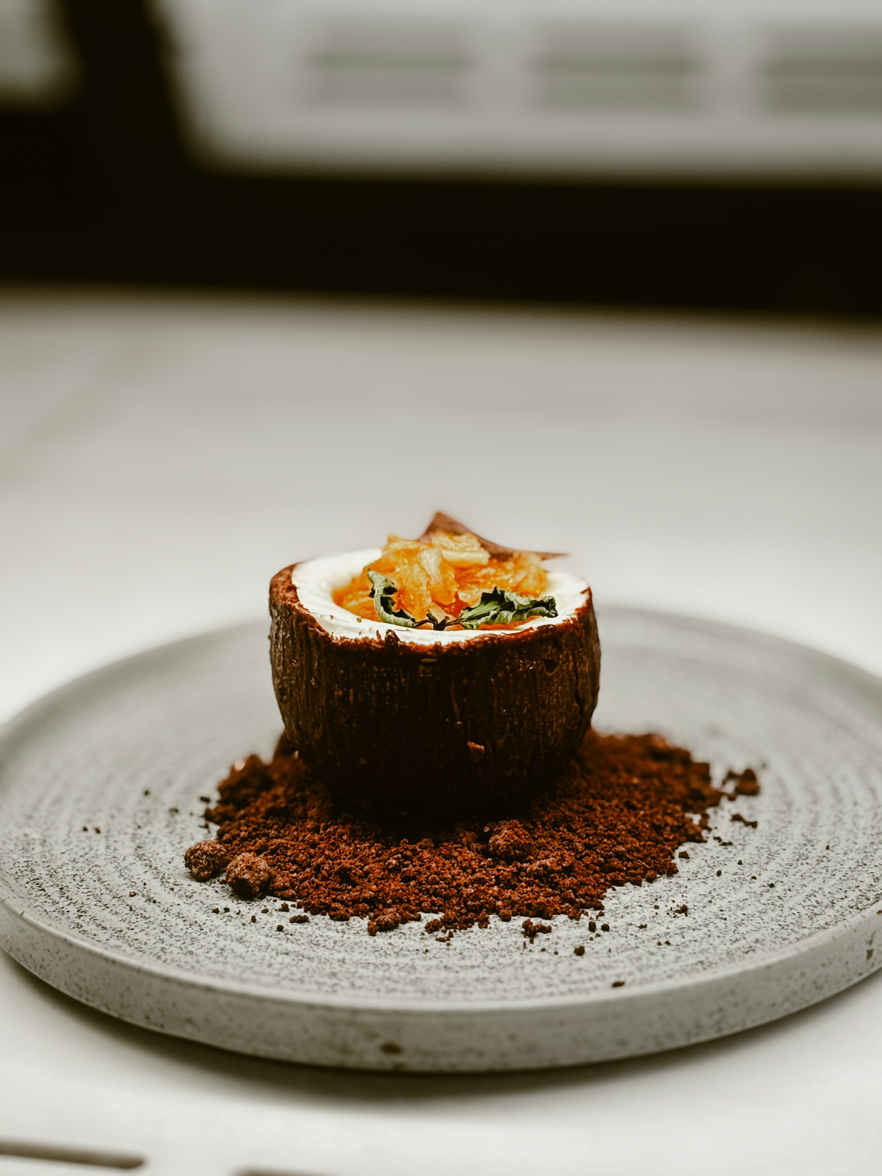 Cocoa Ringed Dessert: A Chocolate Vessel with Crispy Garnish
