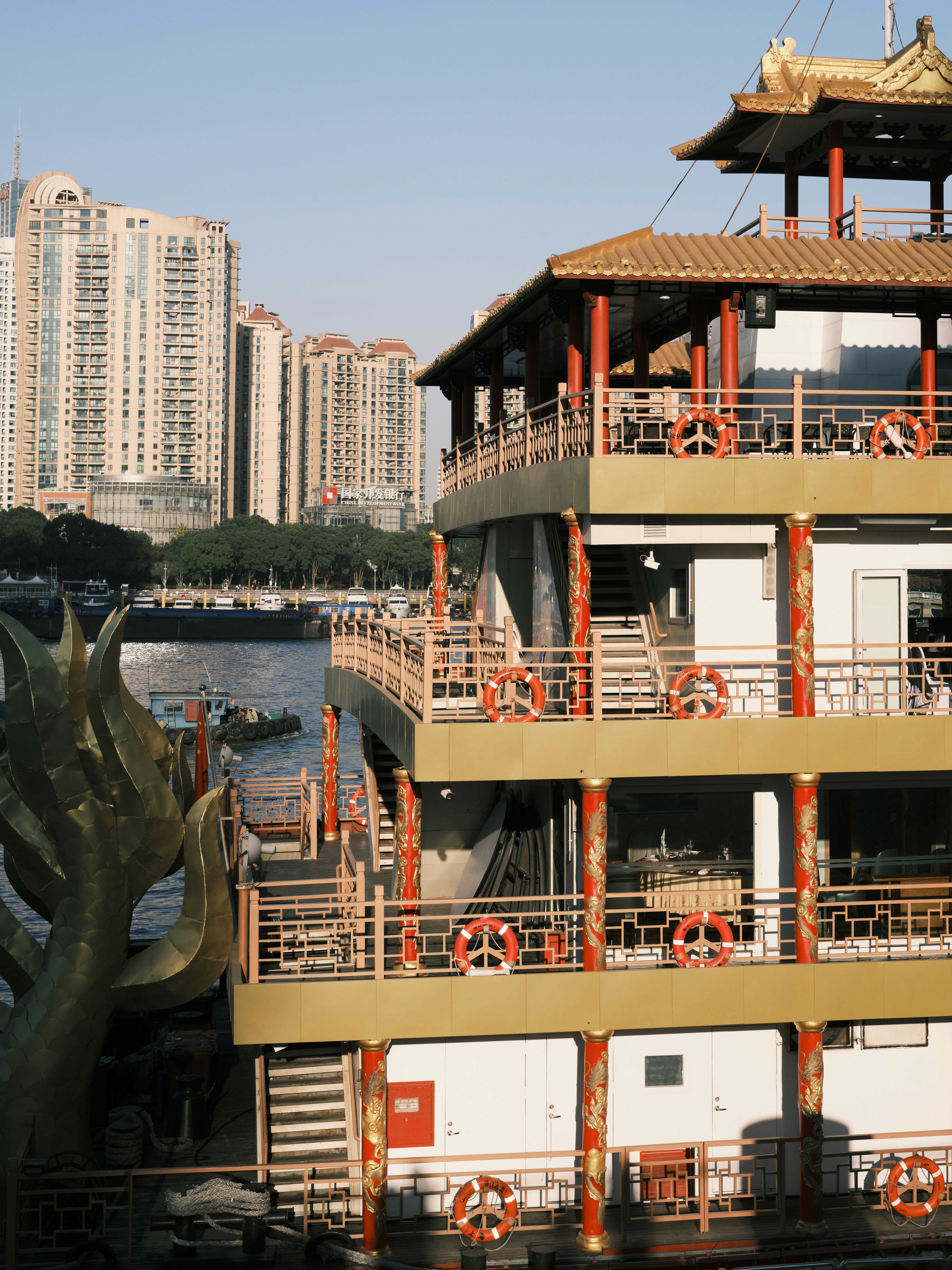 Floating Pavilion on a Golden-Adorned Terrace