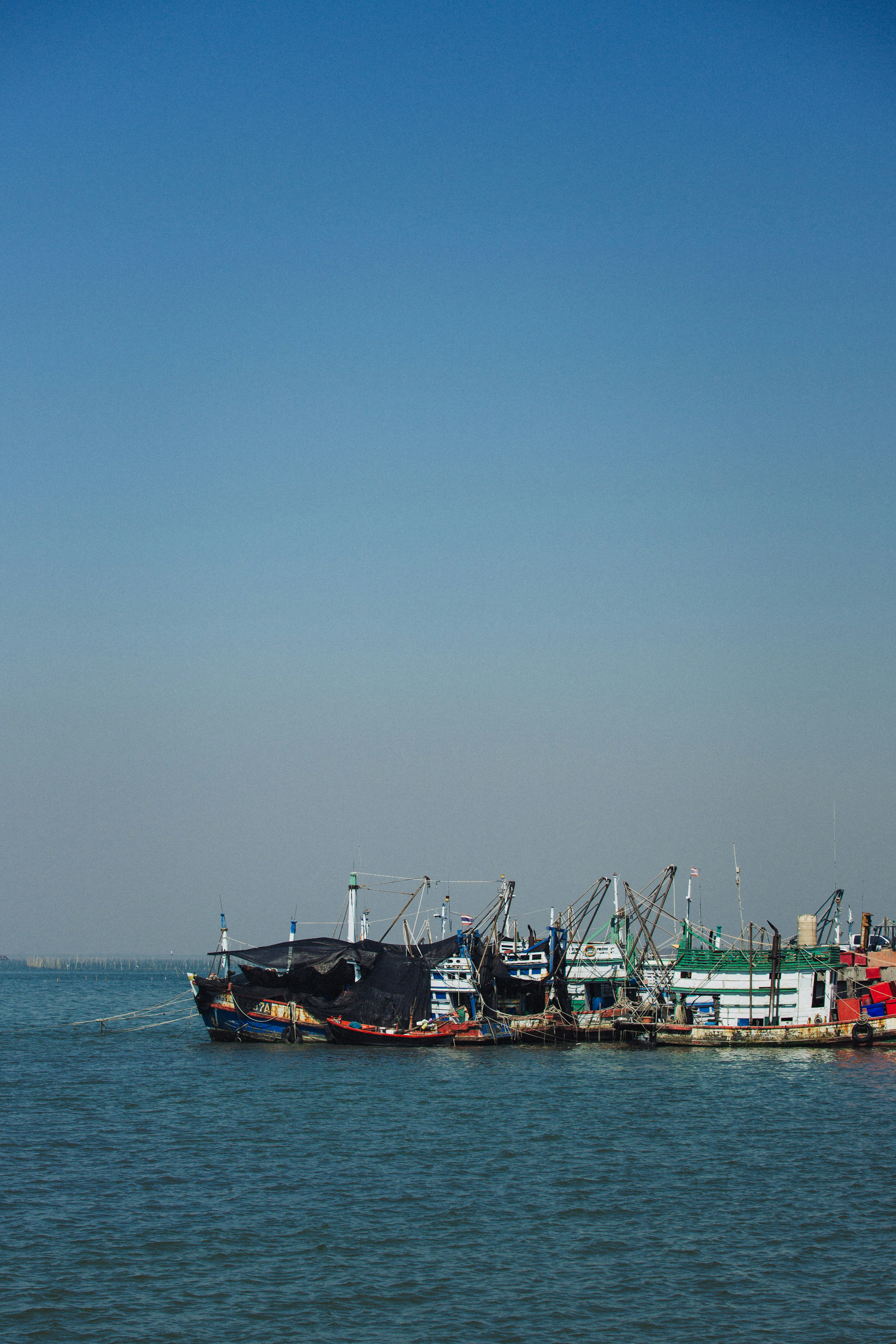 Harbor of Colored Masts: A Row of Fishing Boats Resting at Dusk