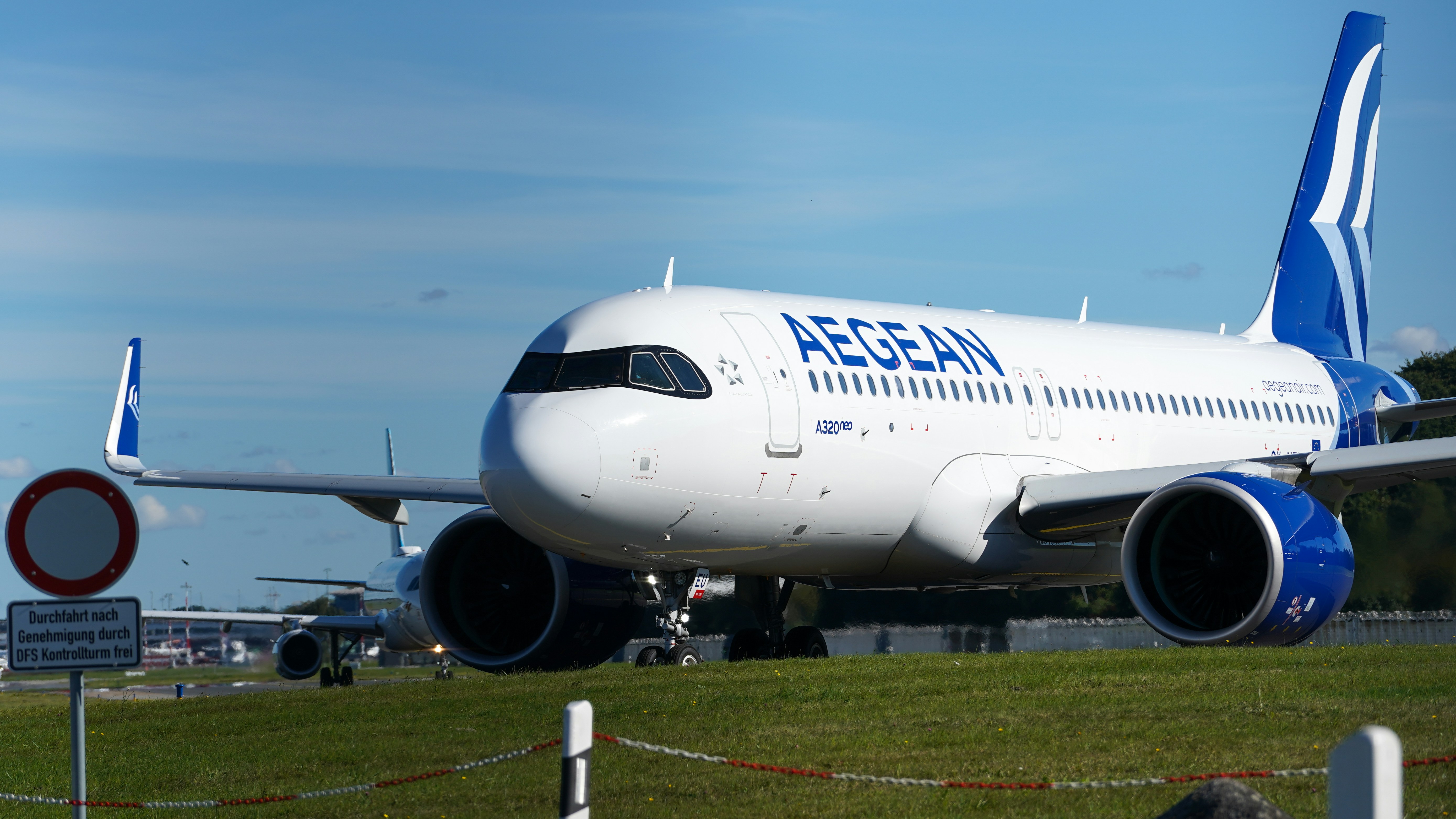 Aegean A320 on the Tarmac: Quiet Power Against a Clear Sky