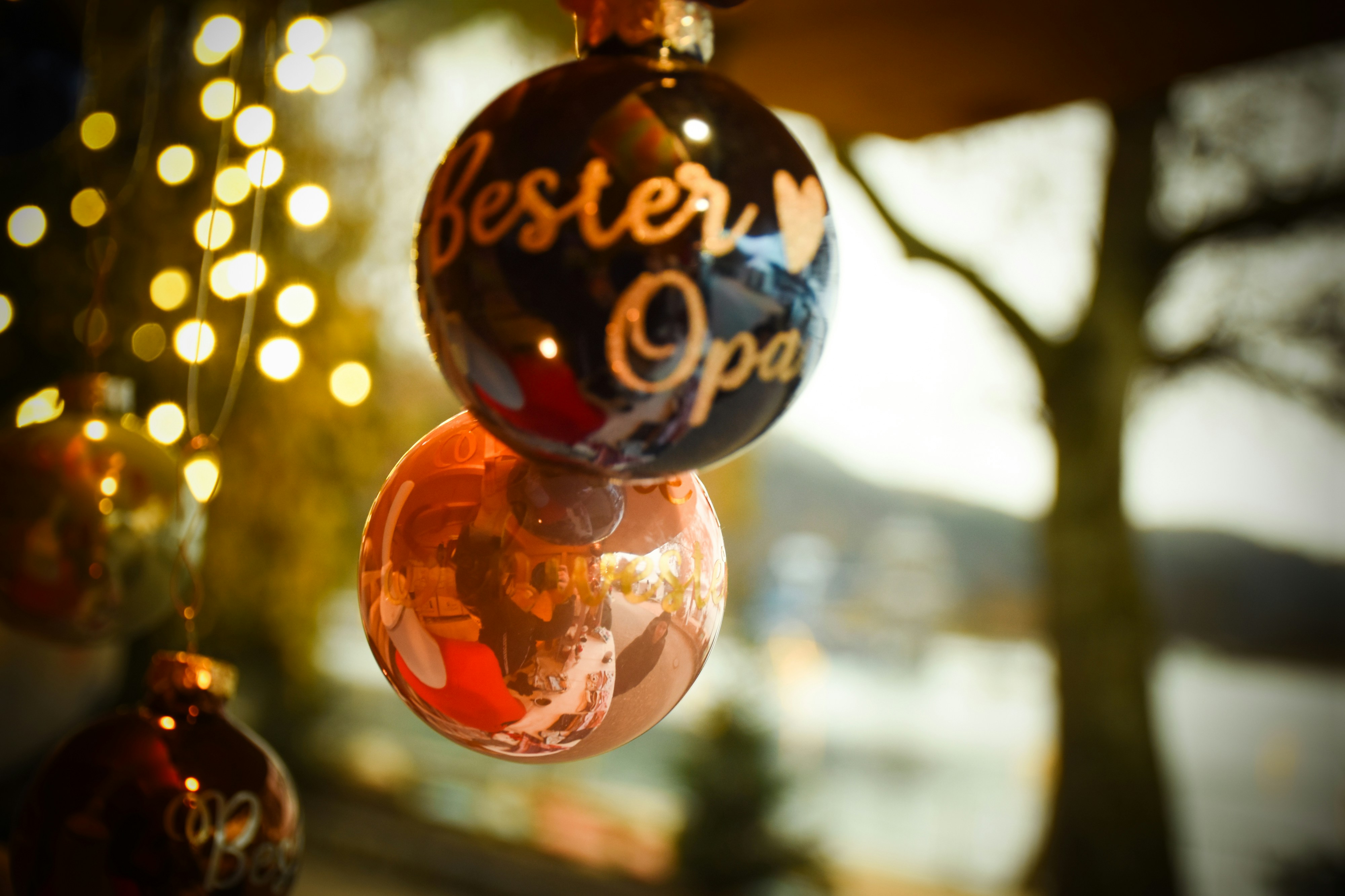Ornament Reflections: Warm Holiday Lights in a Soft-Focus Display