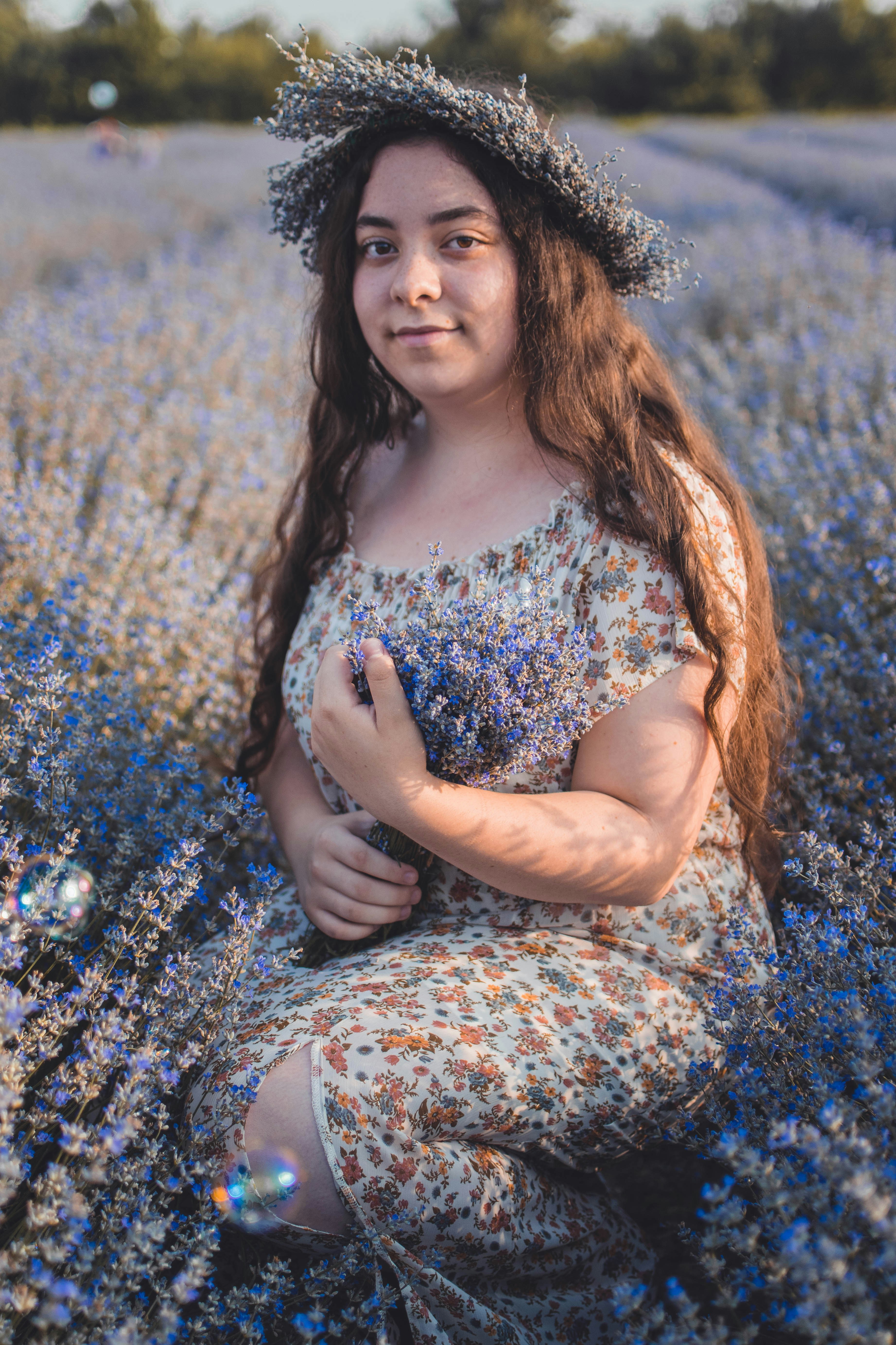 Lavender Portrait: A Soft-Flower Field under Golden Hour