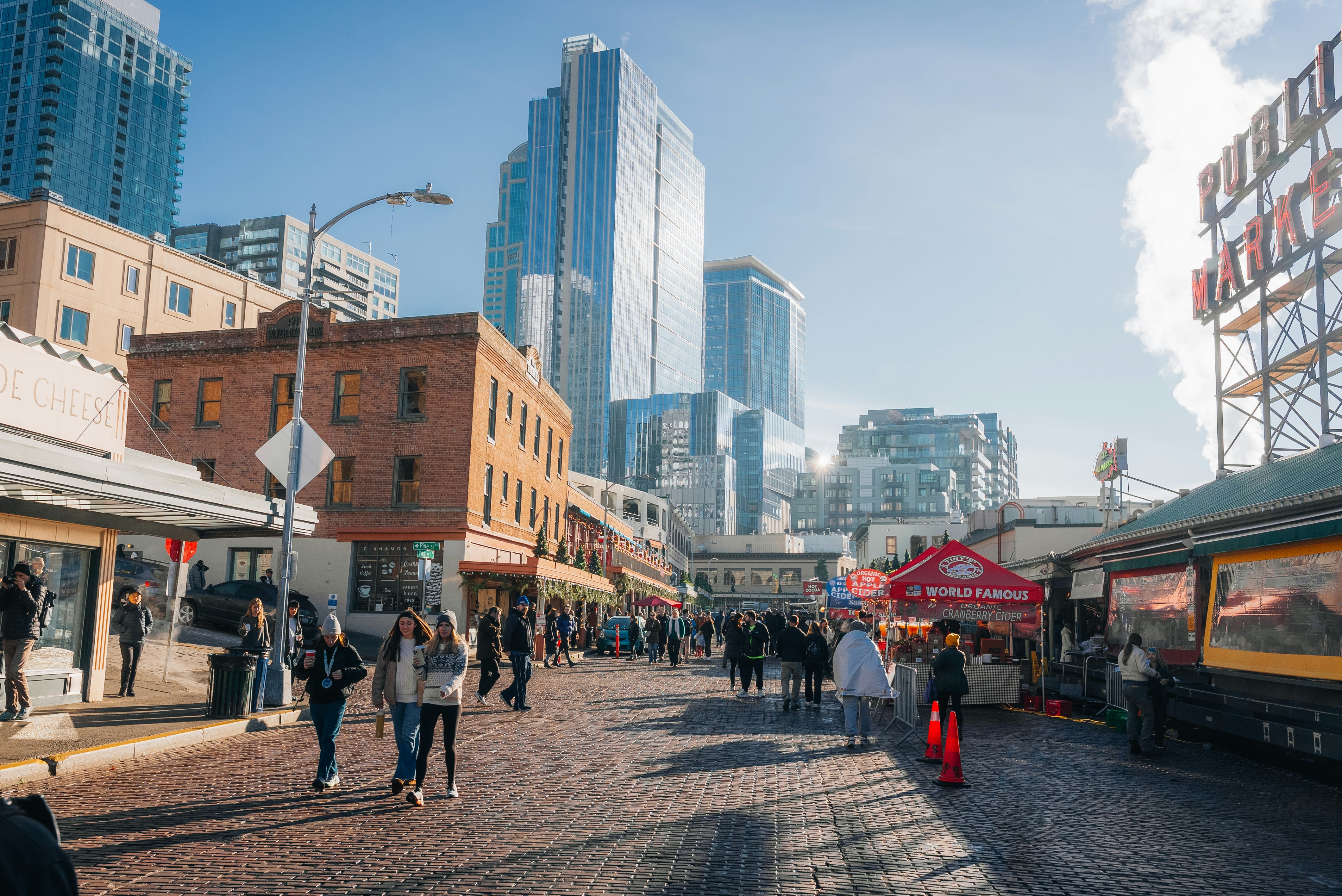 City Street Fest: Brick Courtyard Amid Modern Towers
