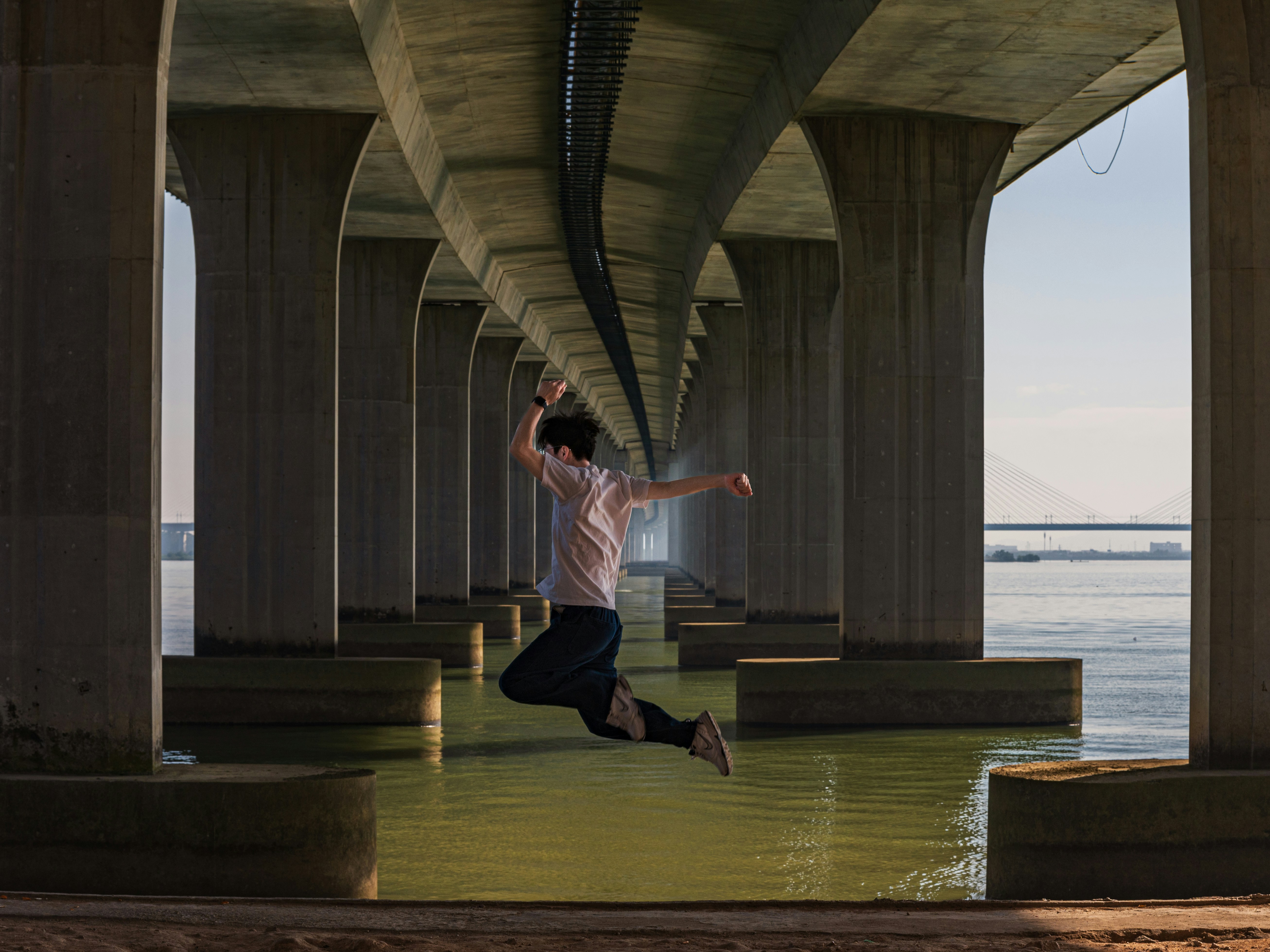 Mid-Air under the Pier: A Moment of Sea-Study and Gravity