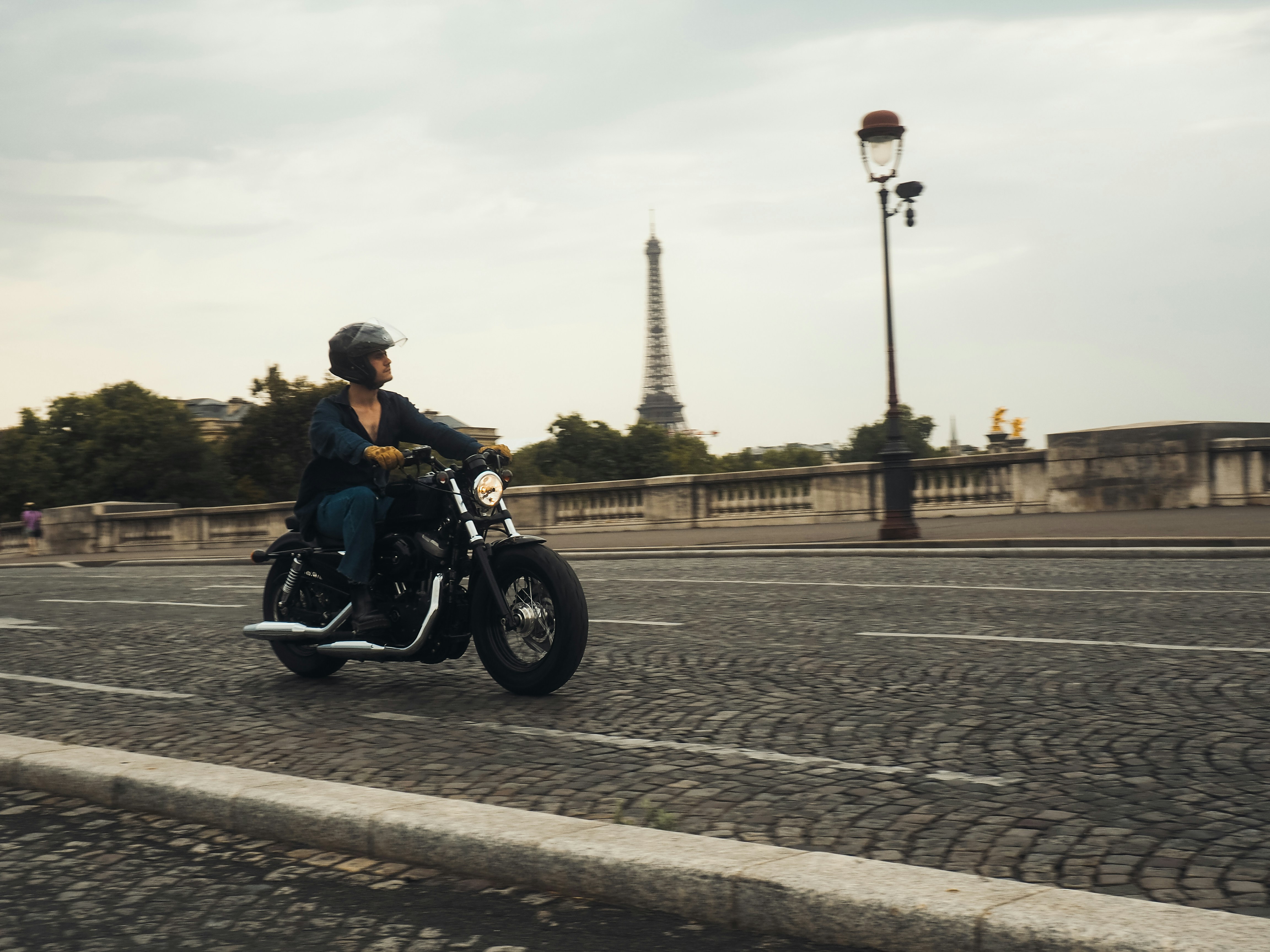 Paris, motorcycle, bridge, street photography, Seine, urban, travel, motion blur, speed, night city, adventure, biker, cityscape, freedom, lights, Paris skyline, photography, transportation, cinematic, lifestyle