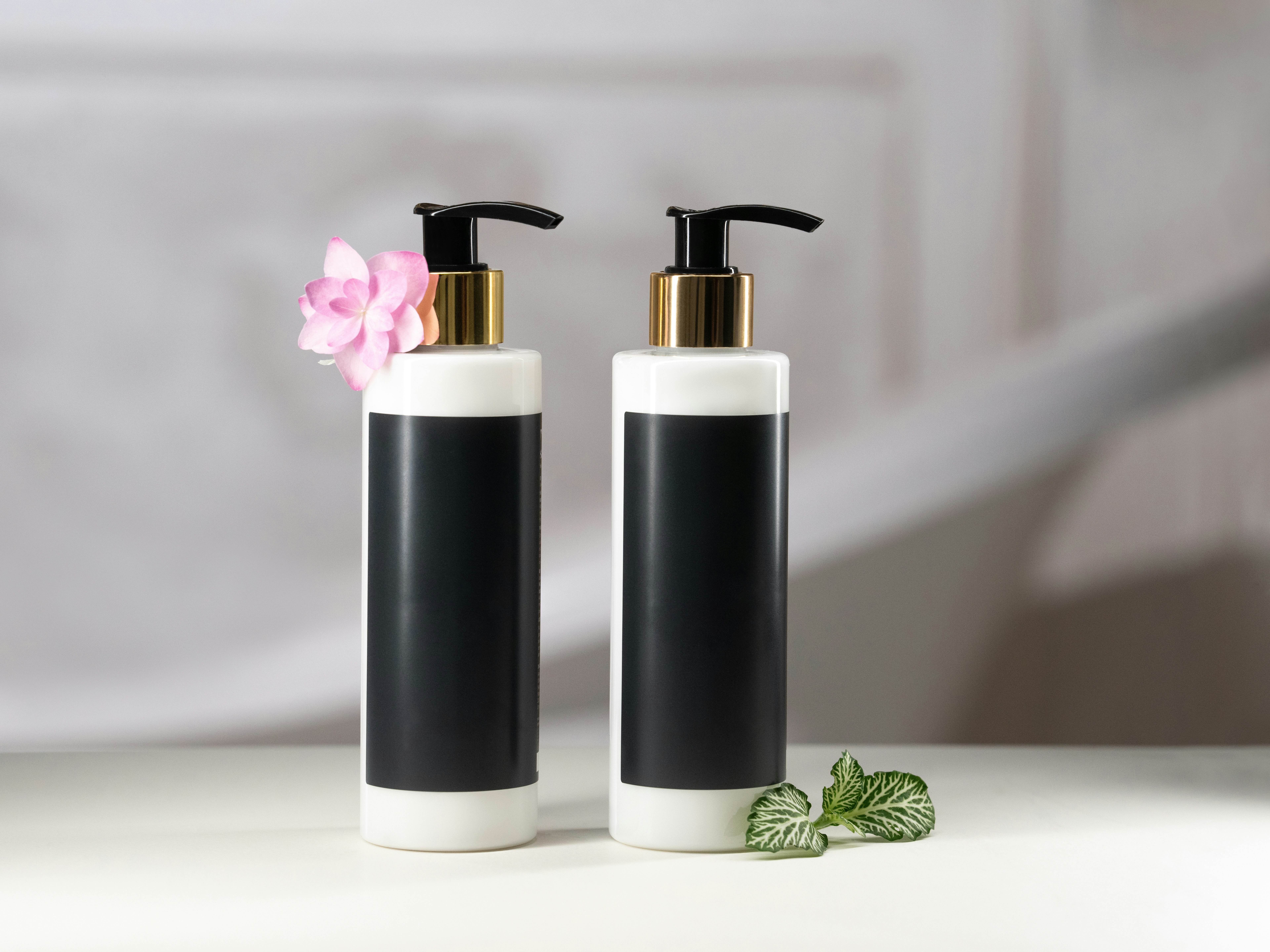 Dual Pump Bottles on a Minimal Bathroom Mantel