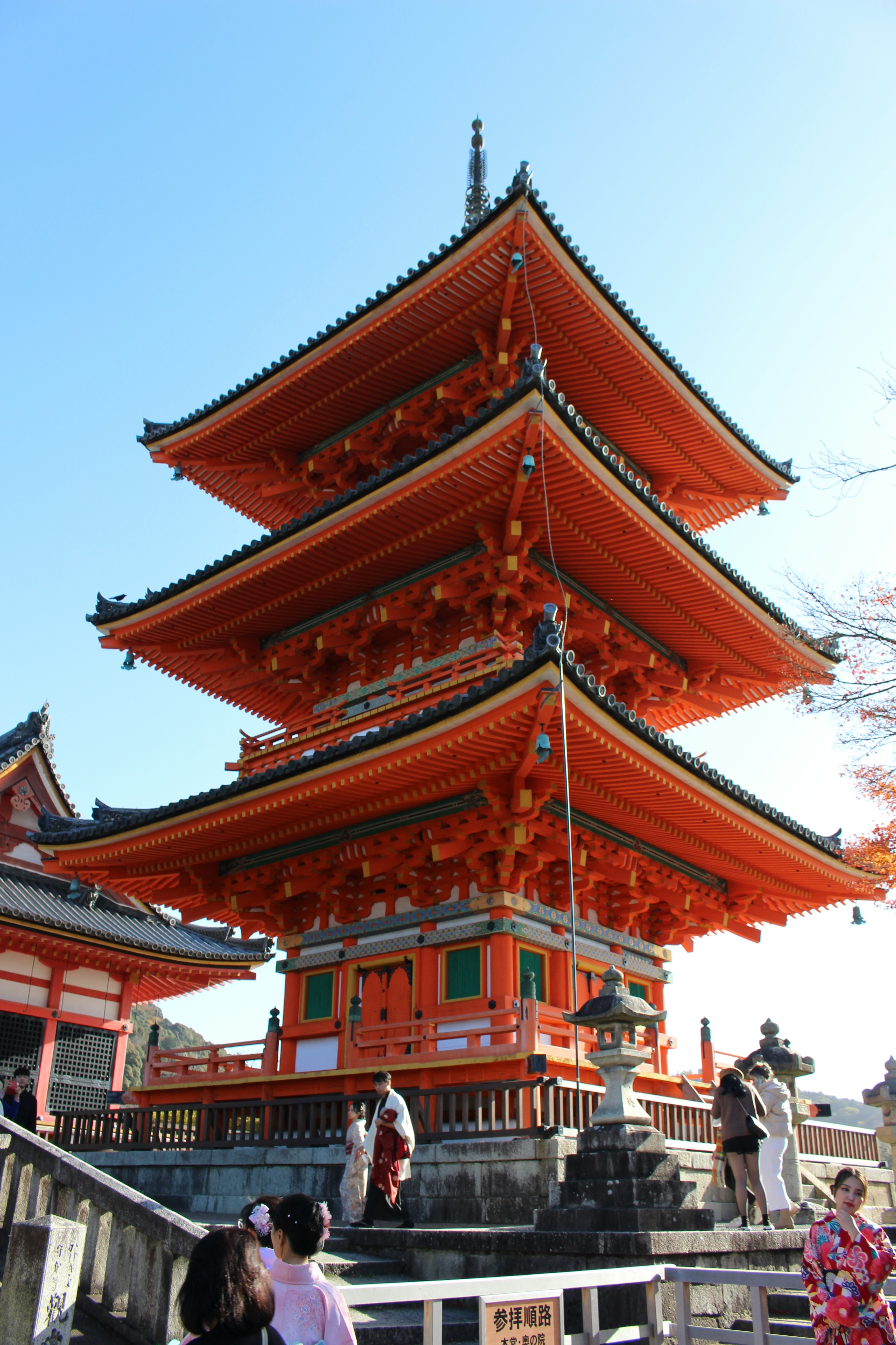 Crimson Pagoda Rising Against a Clear Sky