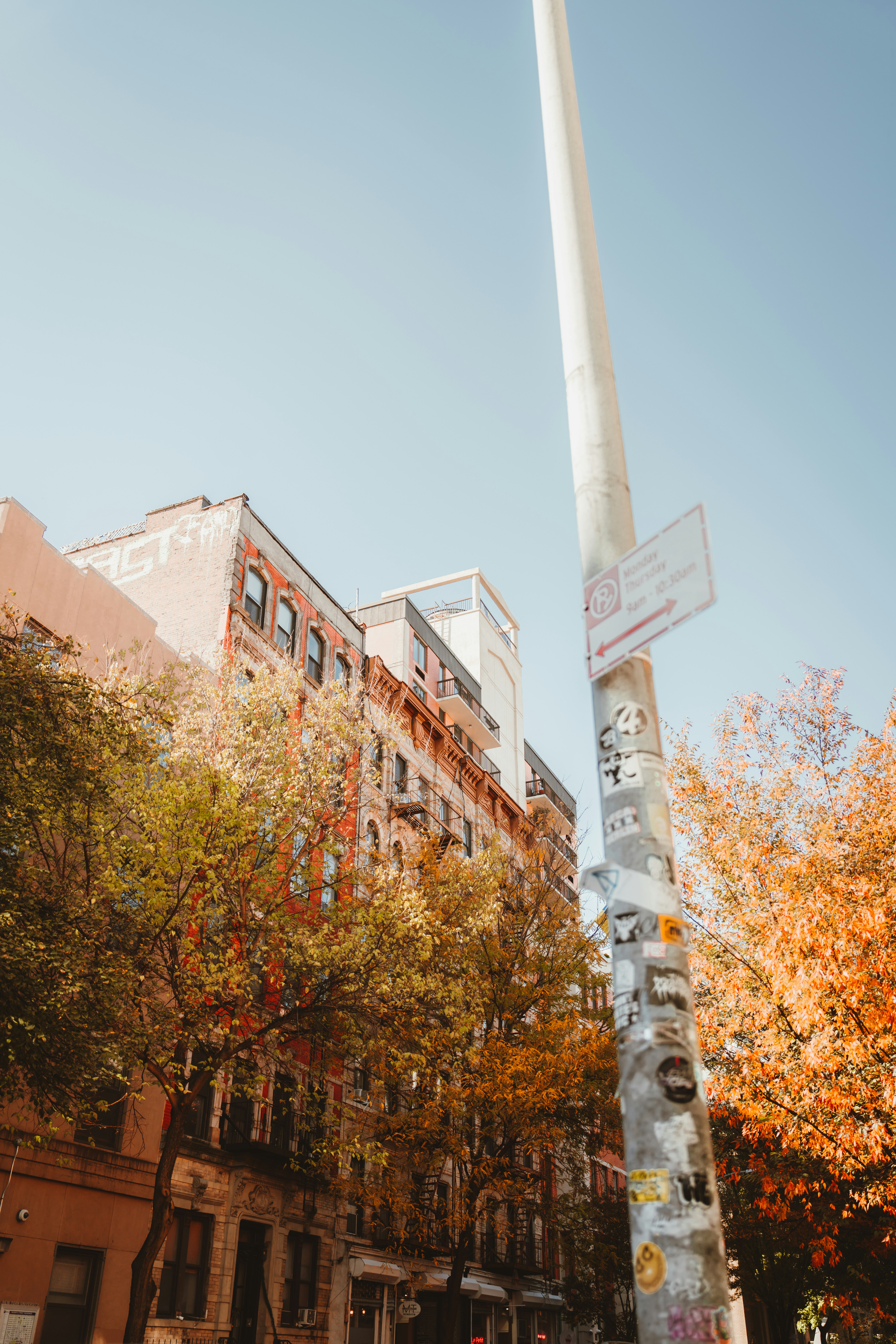 Autumn Streetlight: A Glassy Sky Over City Facades
