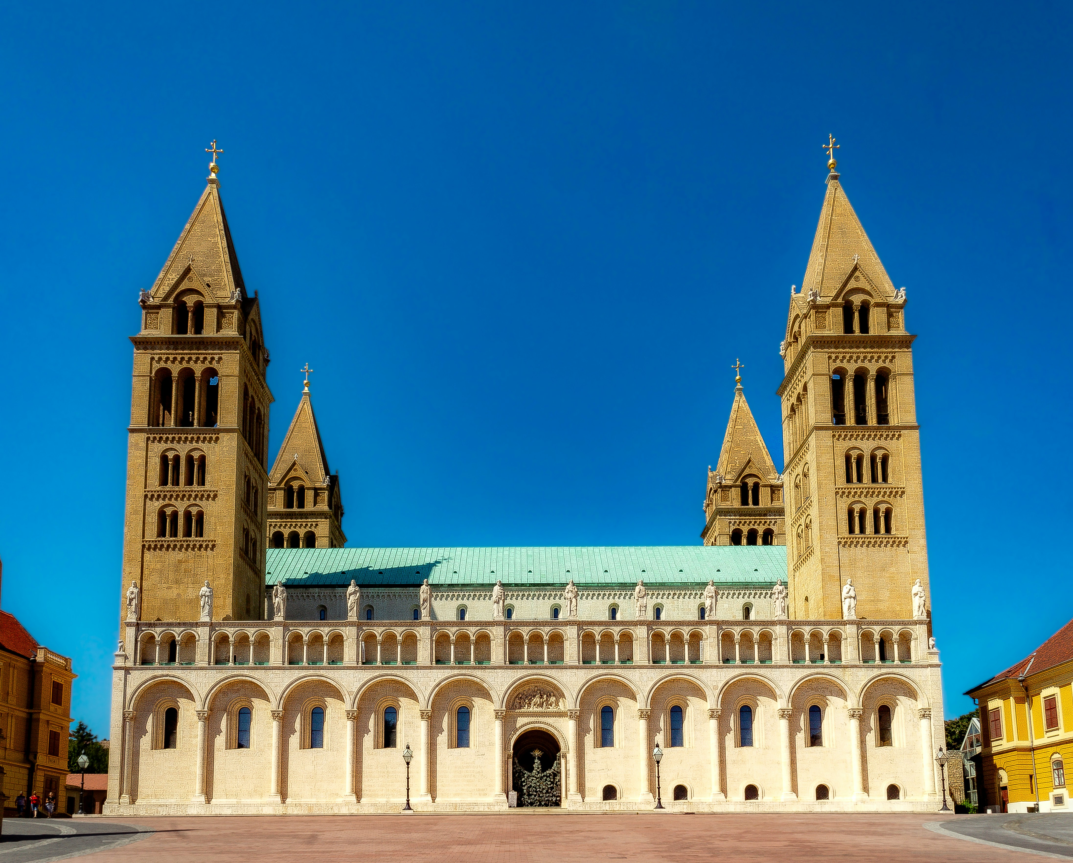 Symmetrical Facade of a Historic Church with Twin Towers
