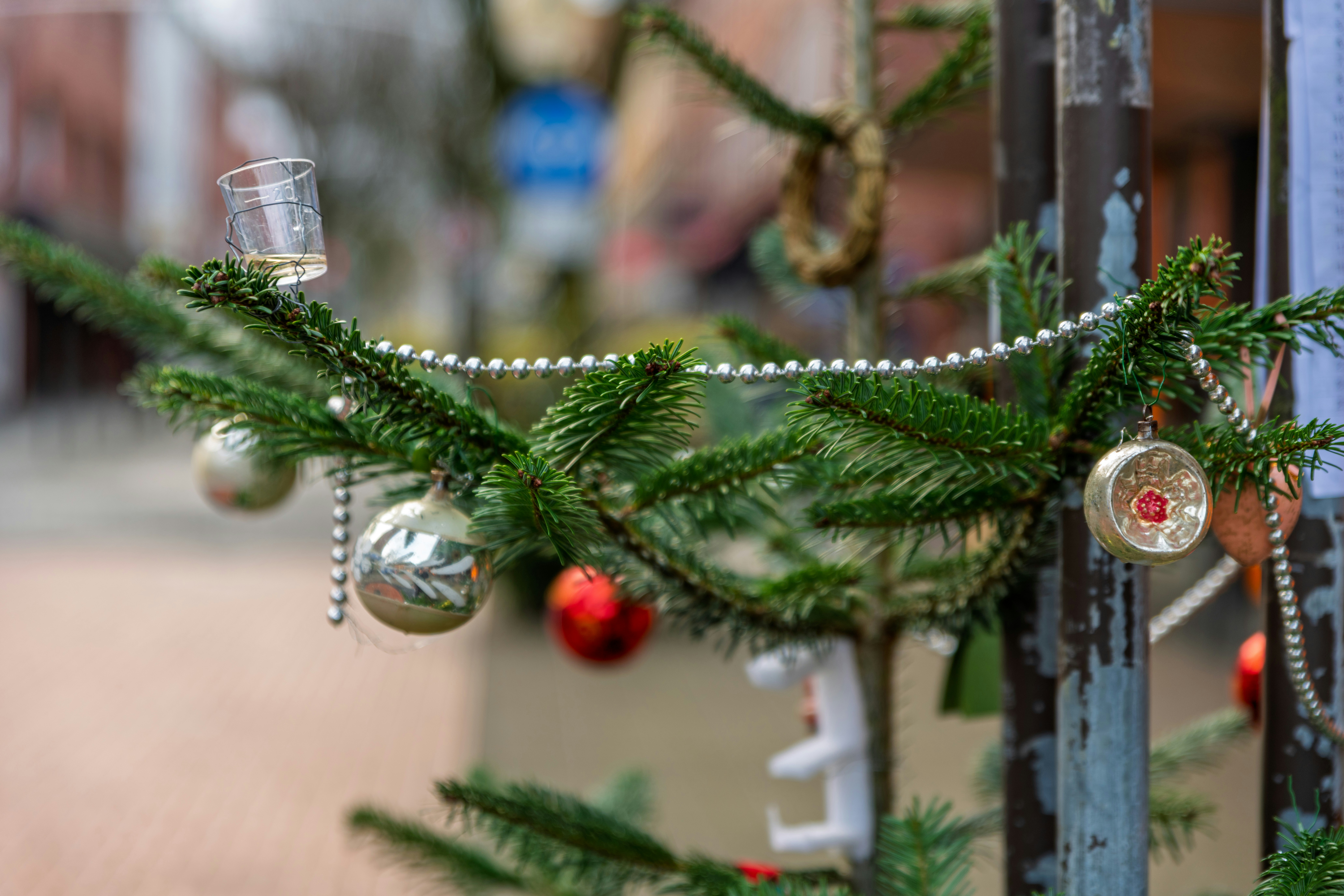 Glittering Garlands and Ornaments on a Framed Christmas Tree Bar