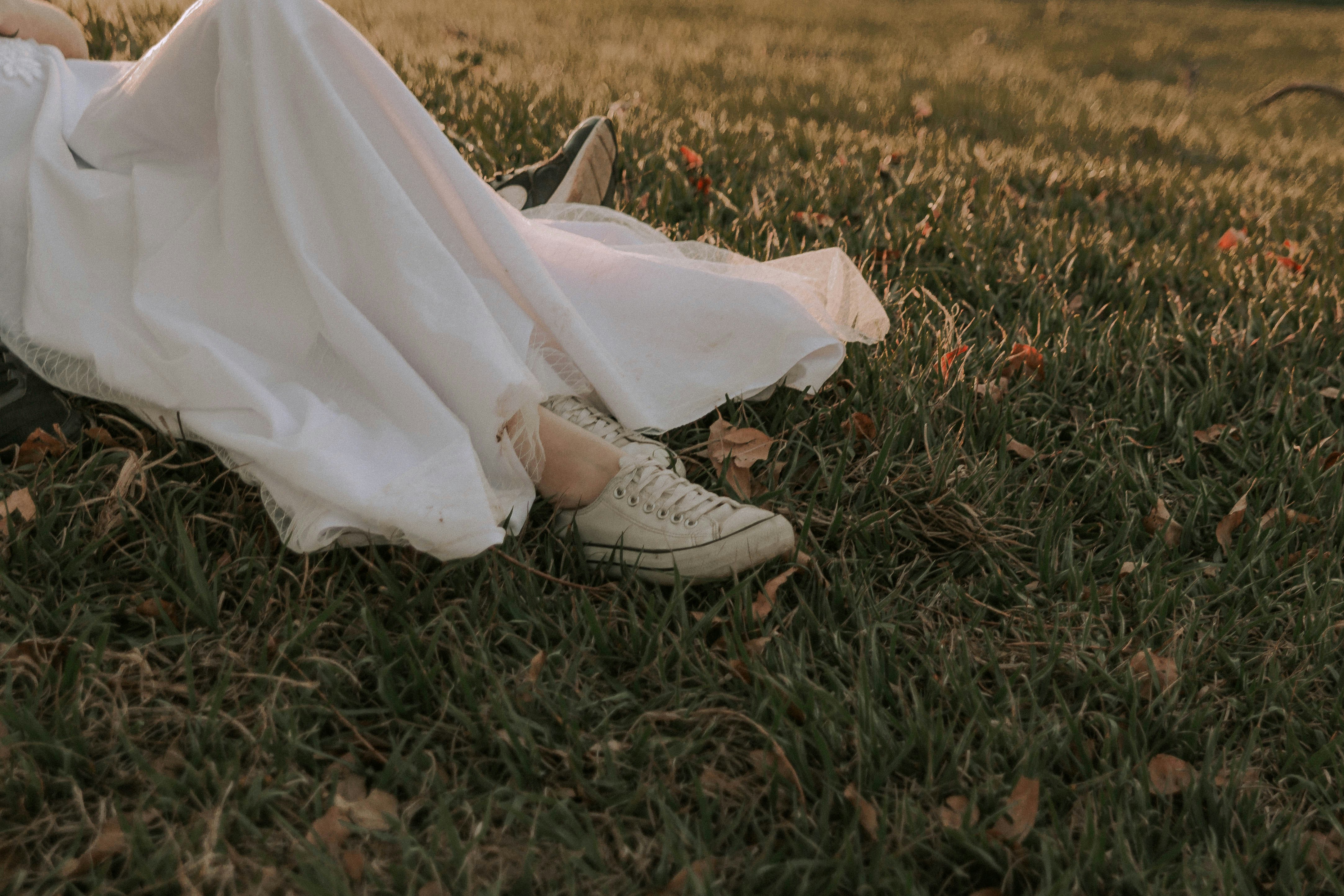 Whispering Hem of a Bride: Moonlit Grass and White Linen