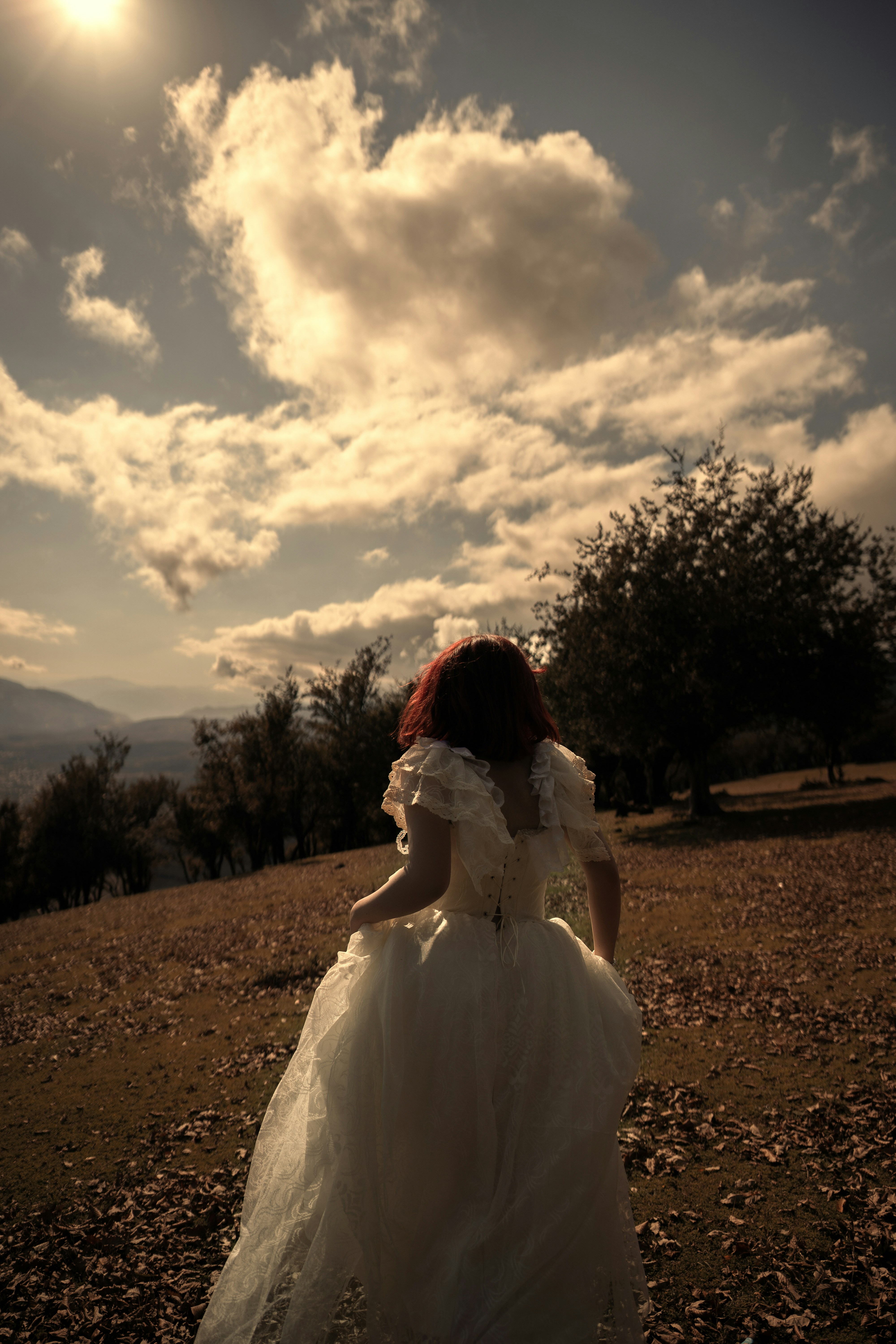 Bride in a Moonlit Field: A Dreamlike Exit into the Sunset