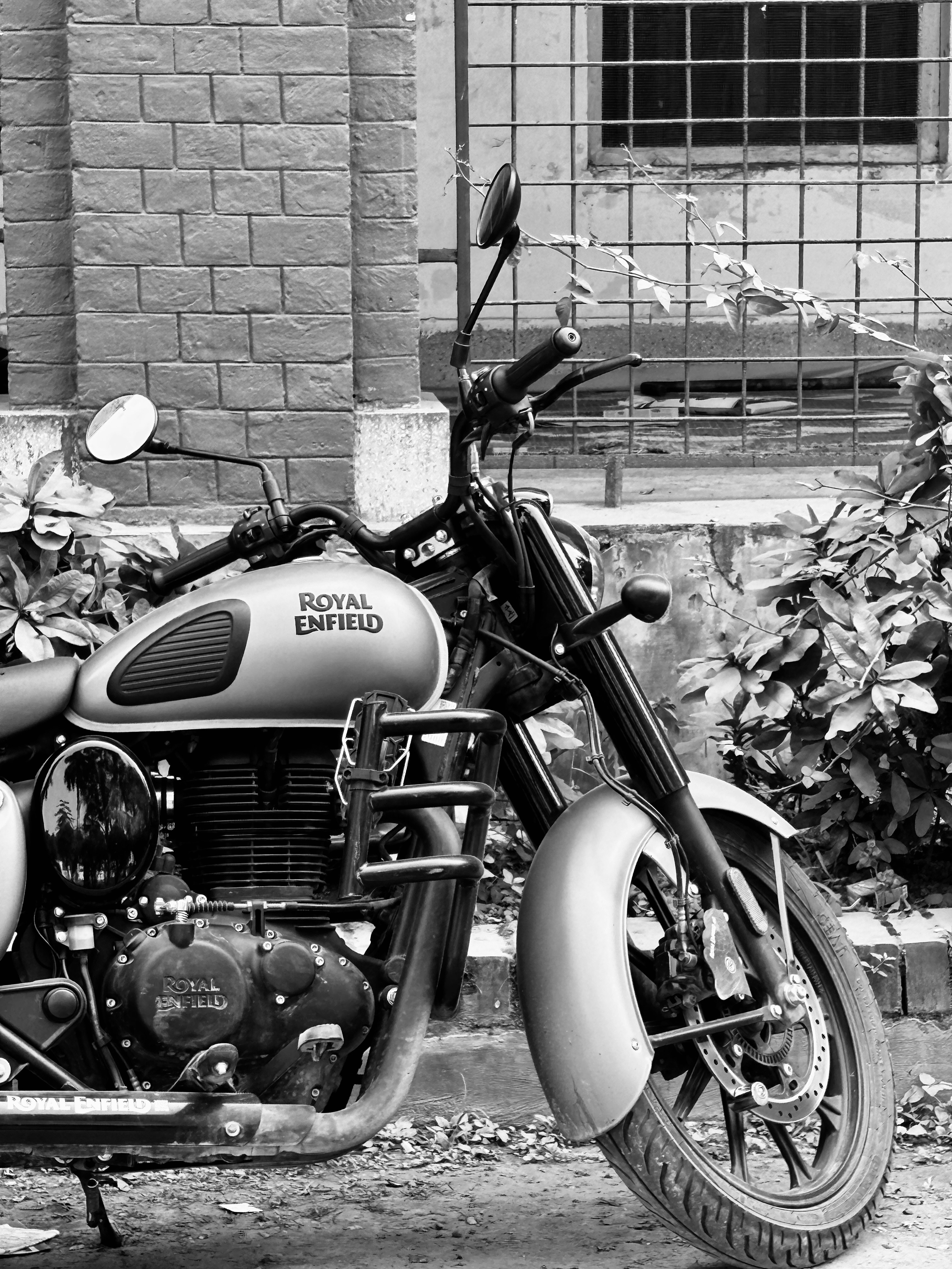 Royal Enfield on a Quiet Street