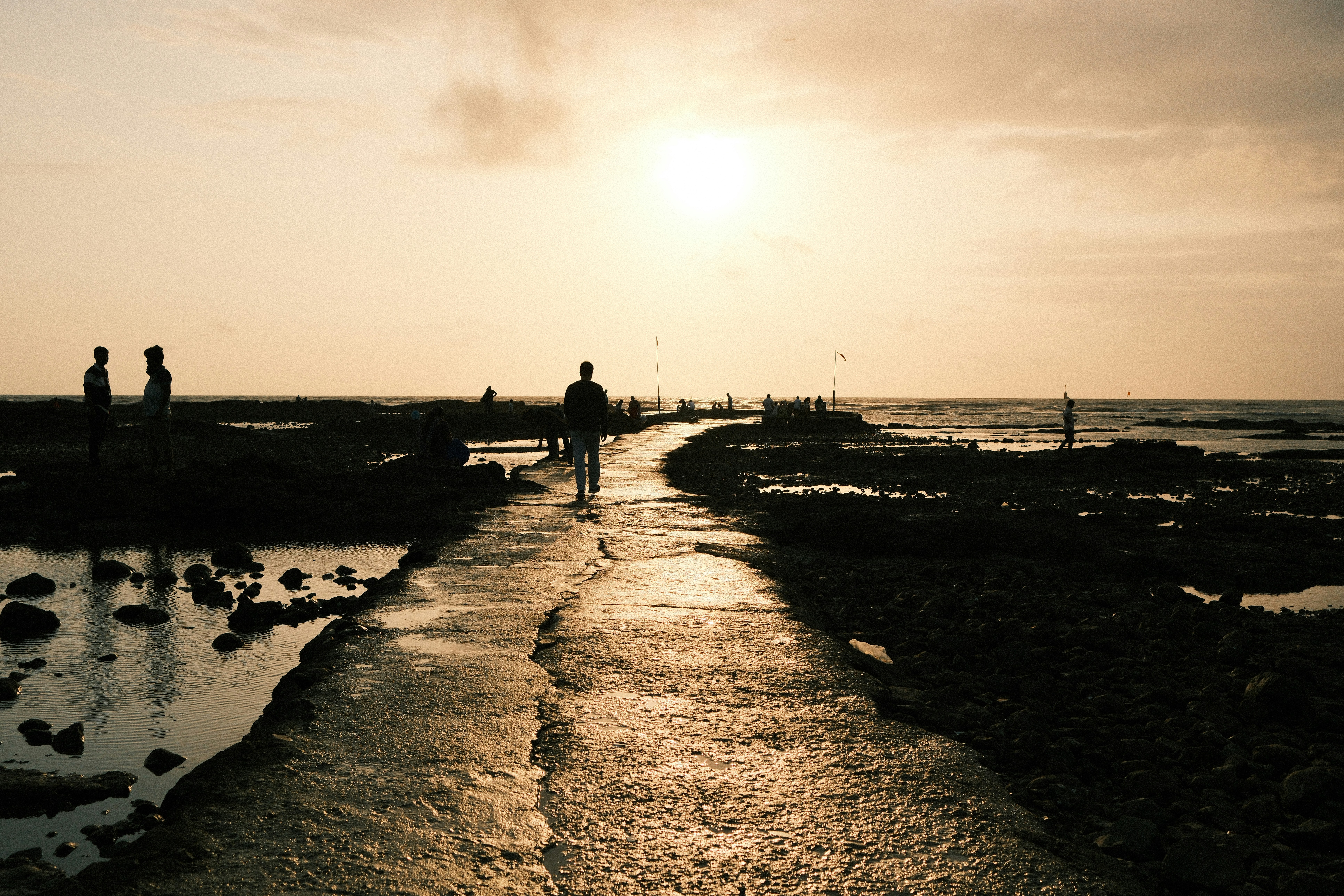 Sunlit Pier to the Quiet Sea