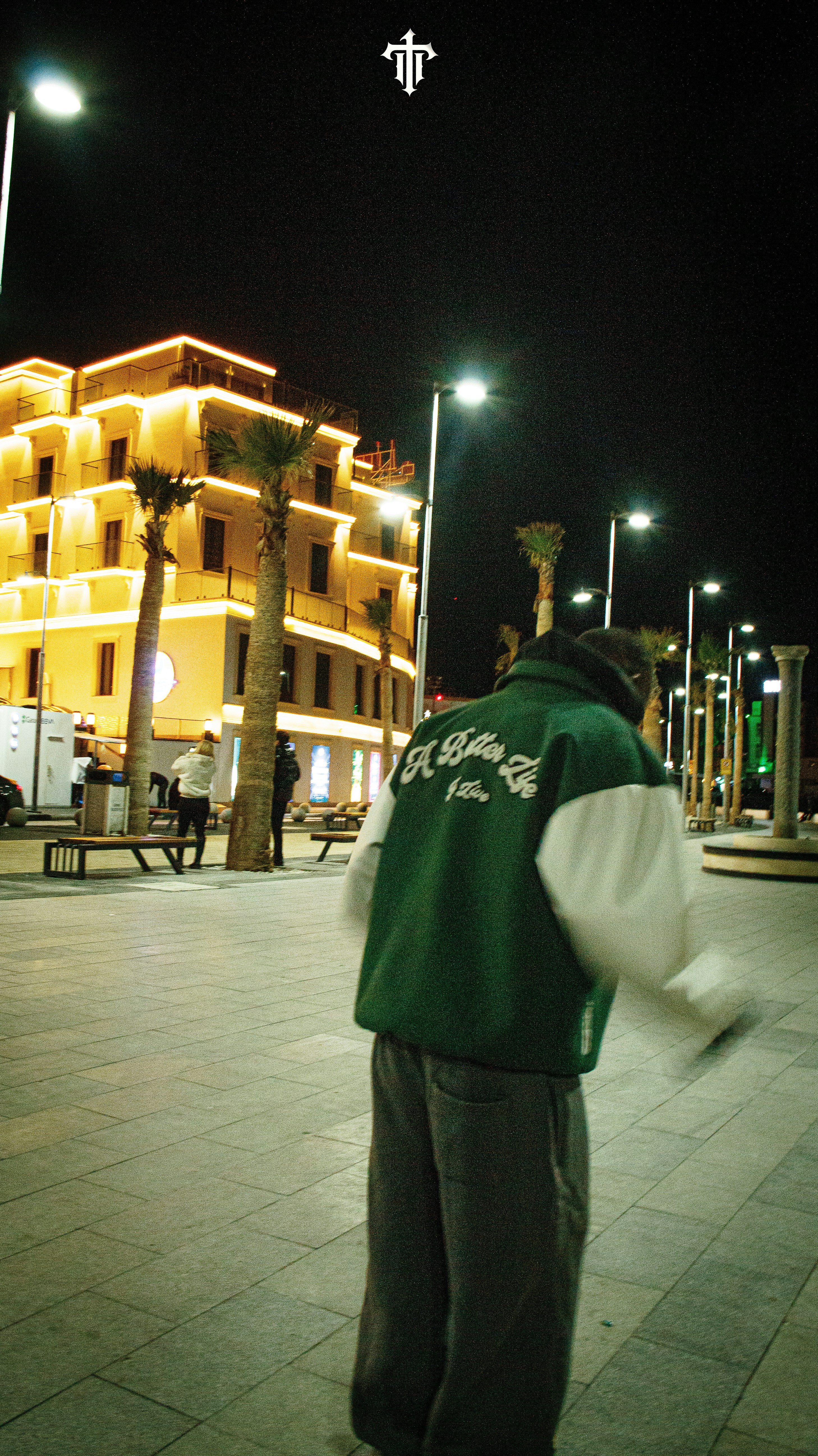 Night Walk in Golden Wake: A Street of Light and Shadow