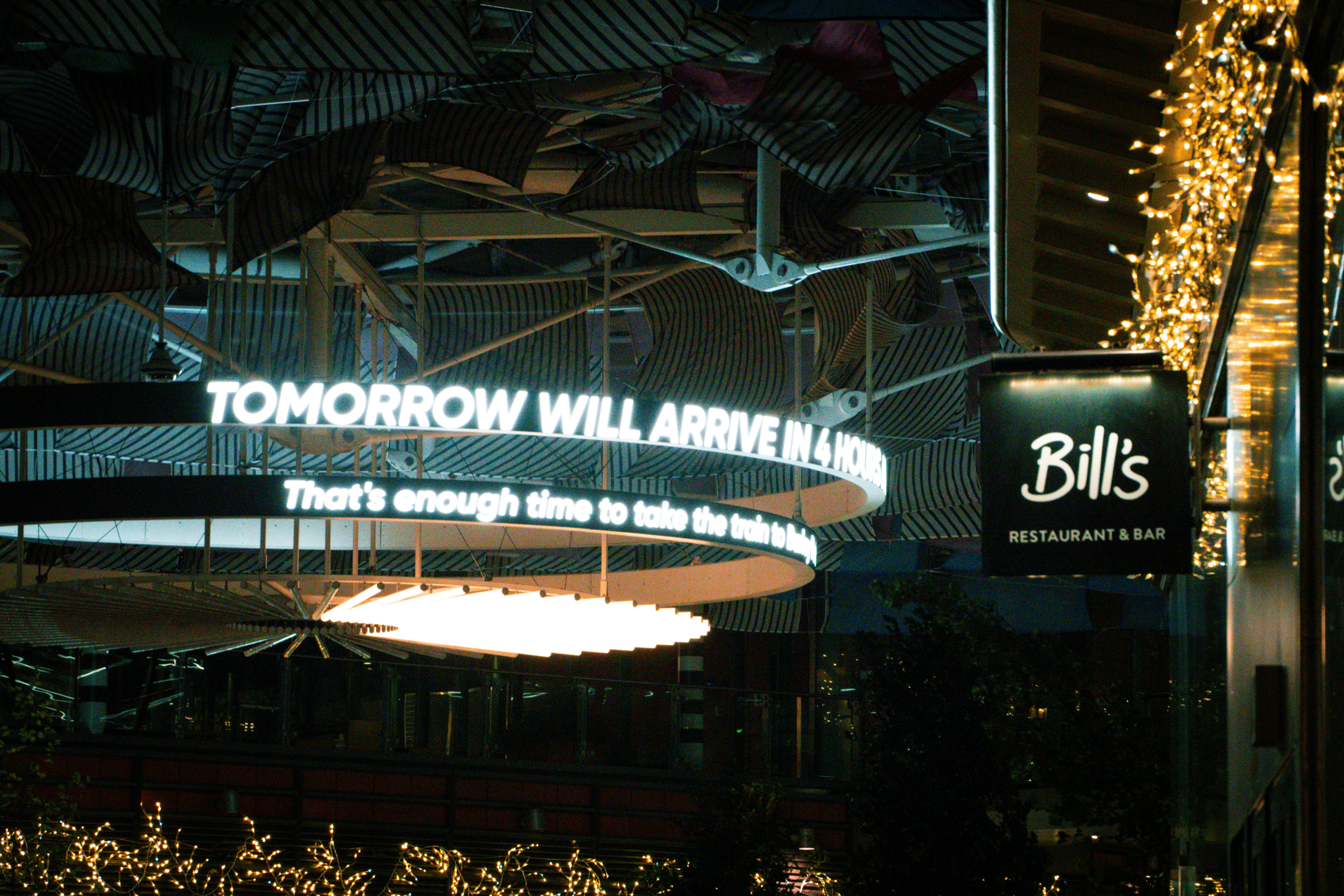Neon Signage and Bill Framed Night Vista