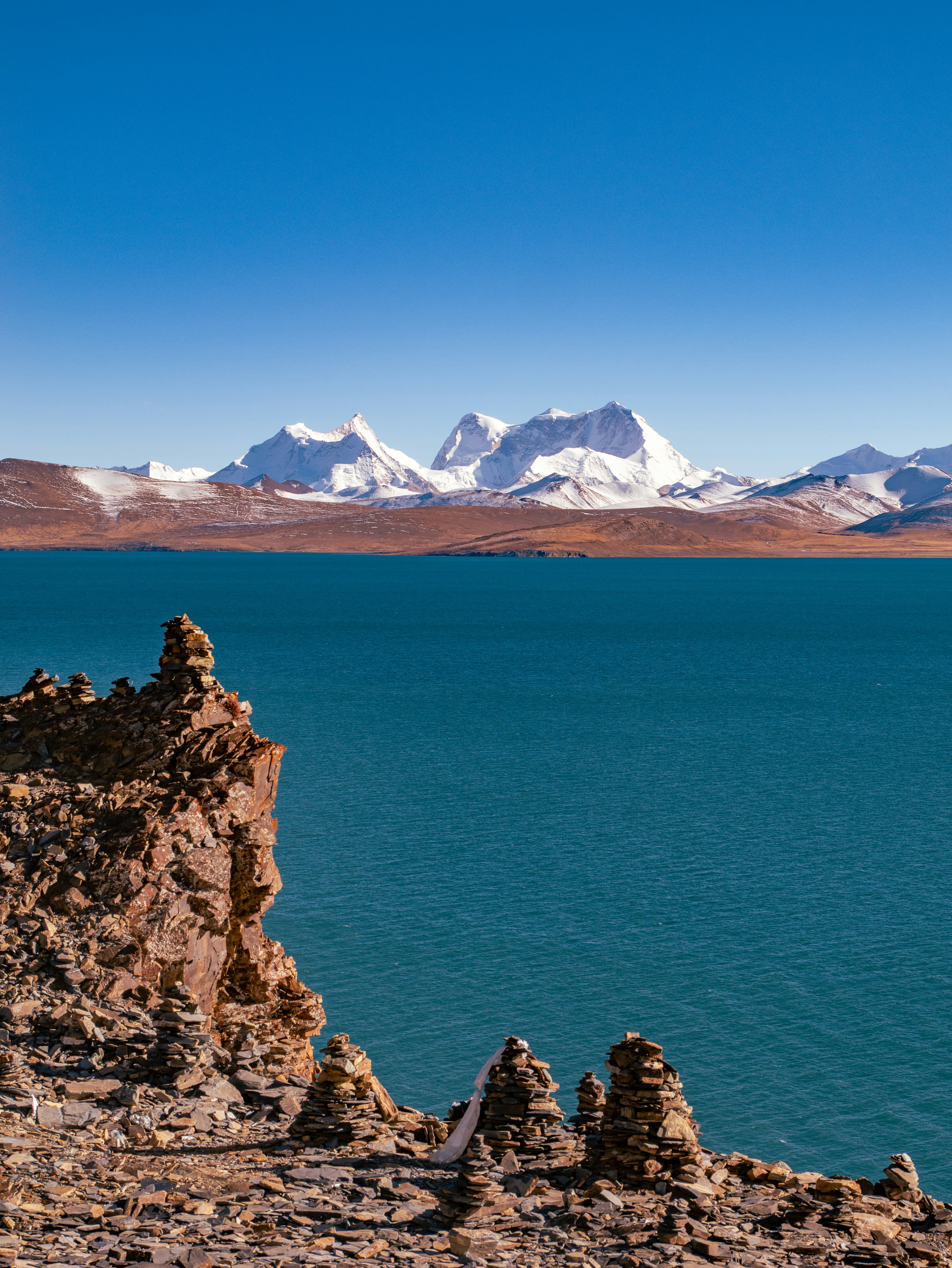 Snow-capped mountains and lakes