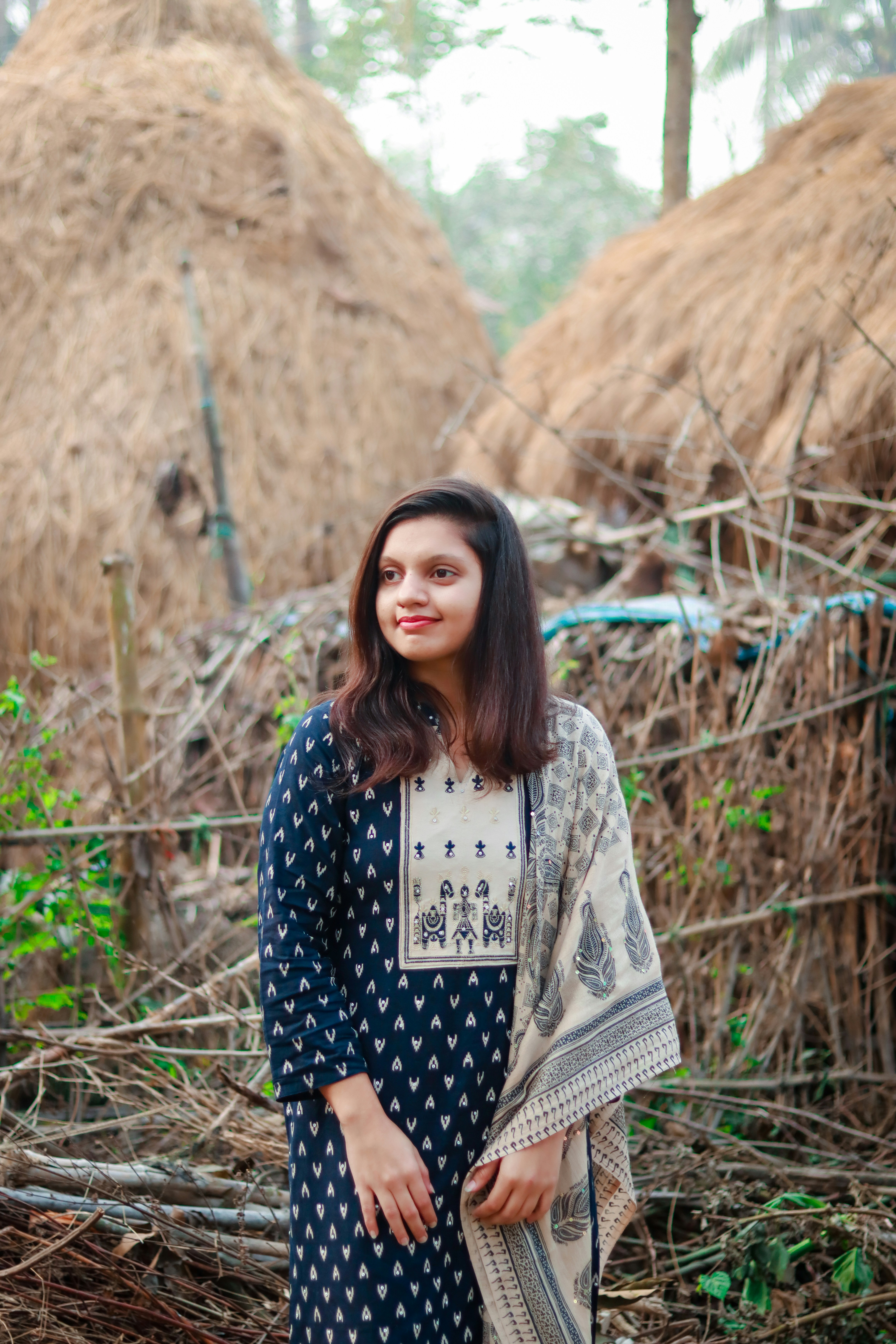 Portrait in a Village Scene: Soft Light and Traditional Textiles