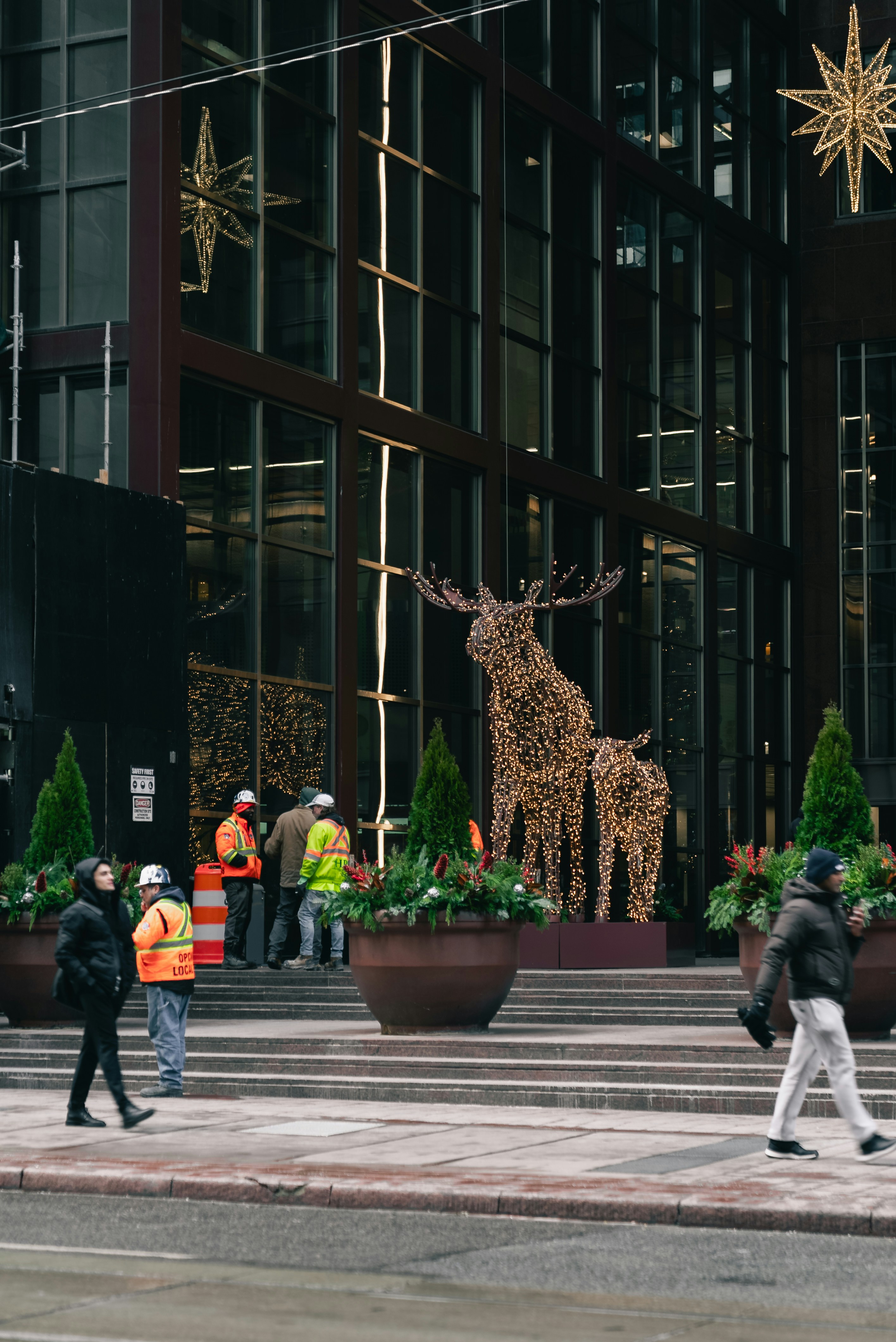 Glowing Roam: Holiday Moose at the Glass Atrium Entrance