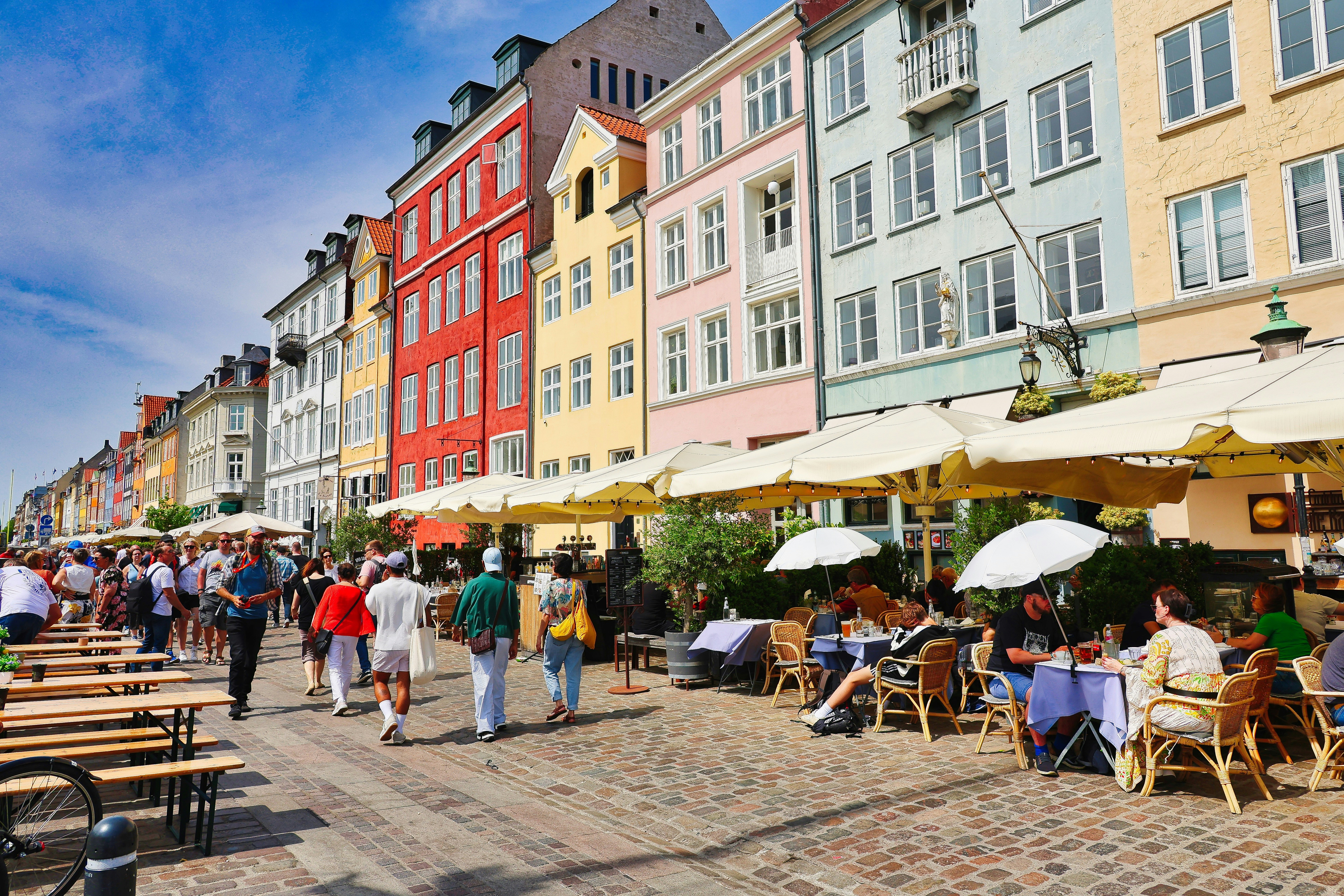 Colorful Hafenviertel Café Row on Cobbled Market