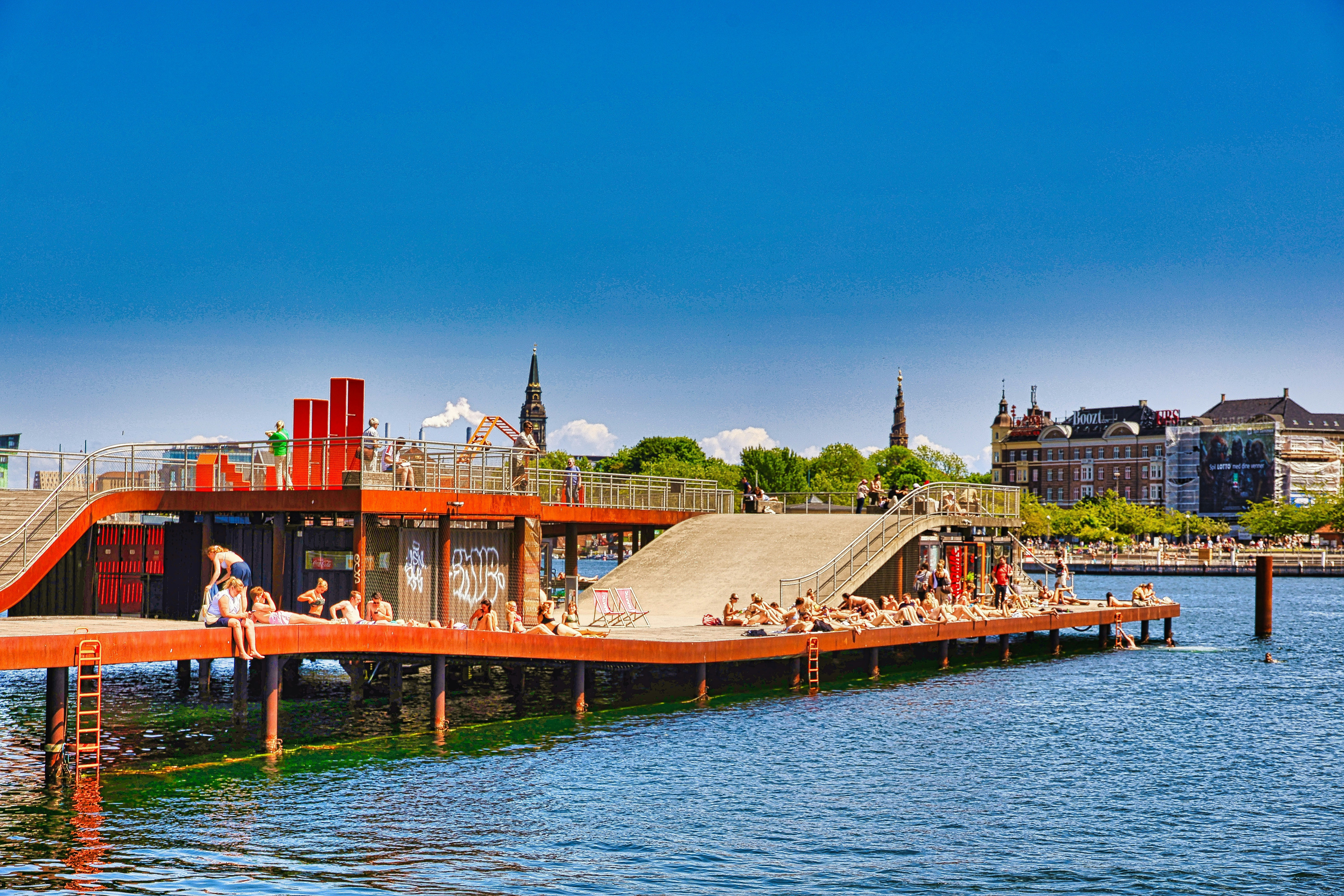 Parcours piéton depuis Nyhavn le long du canal de Sydhavn nord jusqu’à la passerelle cycliste Cykelanlangen, entre espaces publics apaisés et continuités douces typiques de Copenhague.