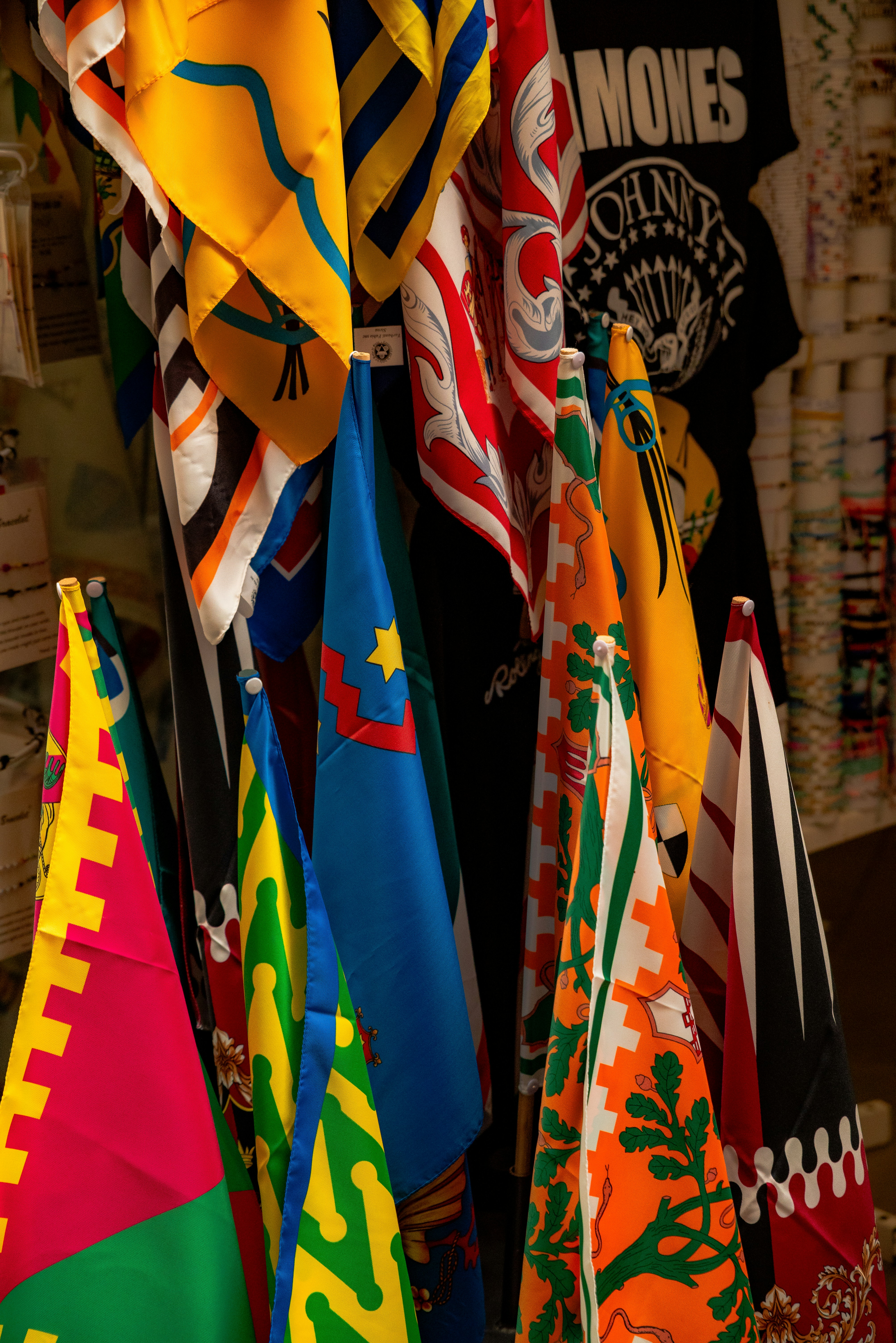 Colorful Fabrics Cascade in a Fleeting Urban Alley