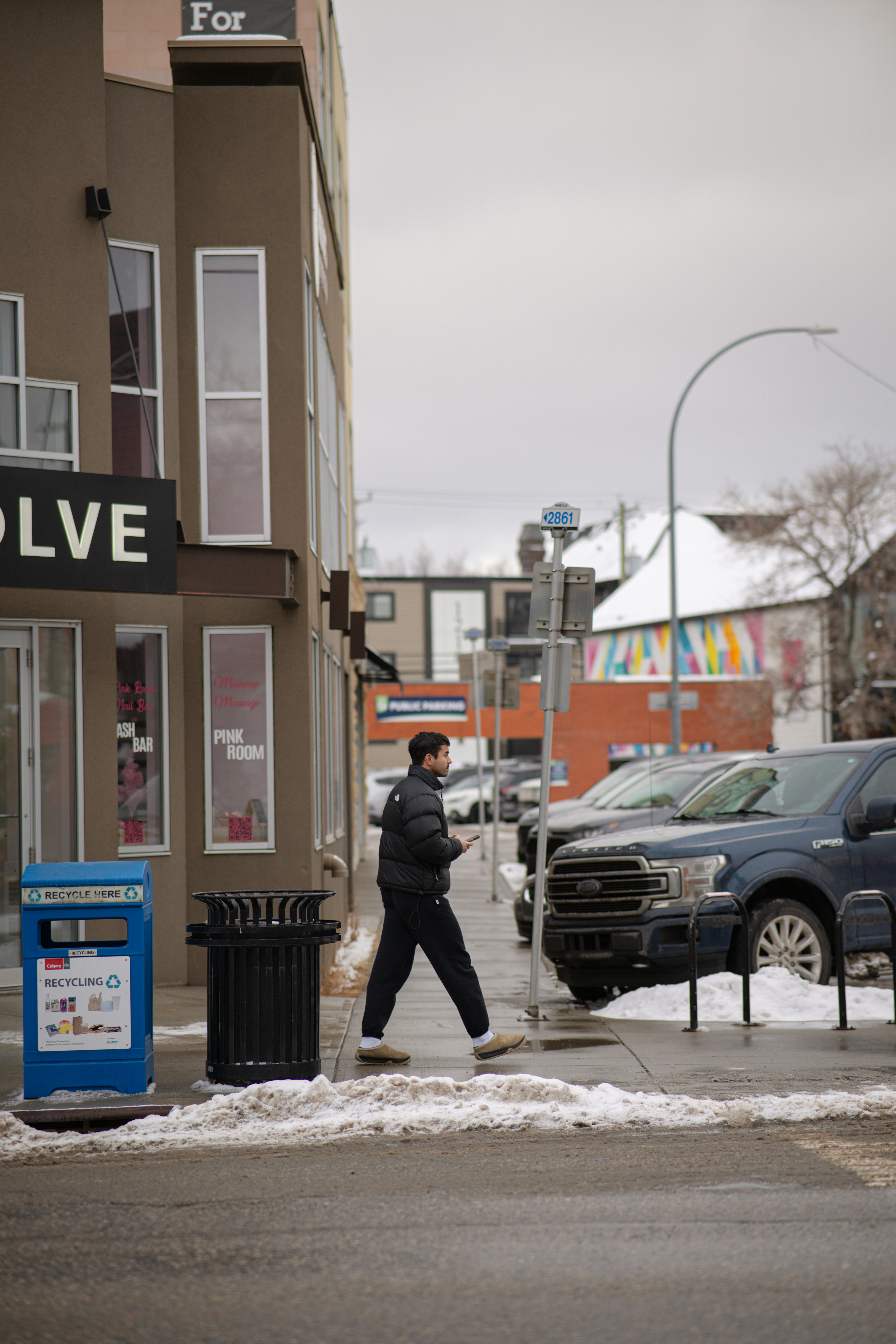 City Pedestrian Pause: A Winter Street Moment