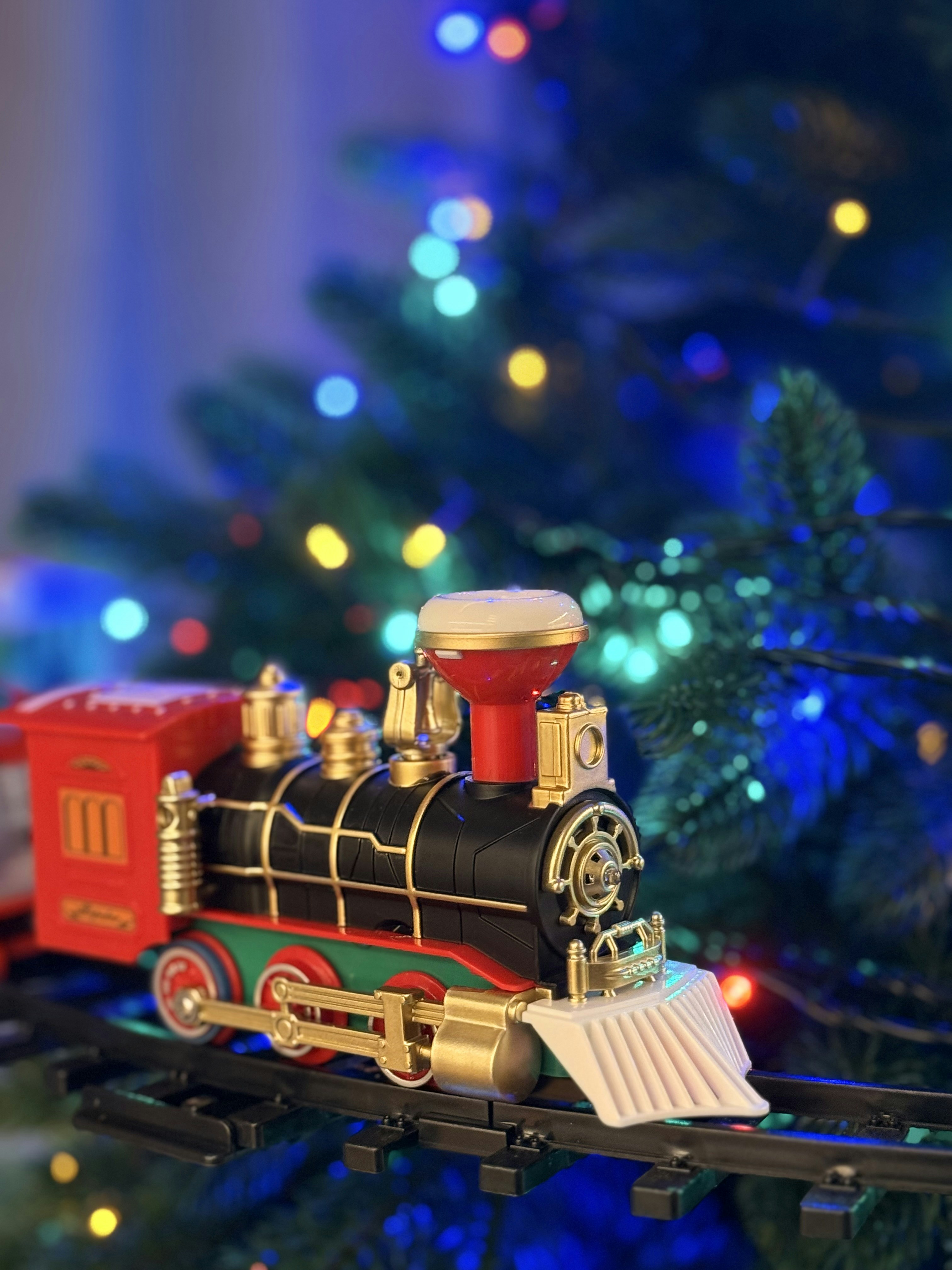 Toy Train in a Neon-lit Christmas Glow