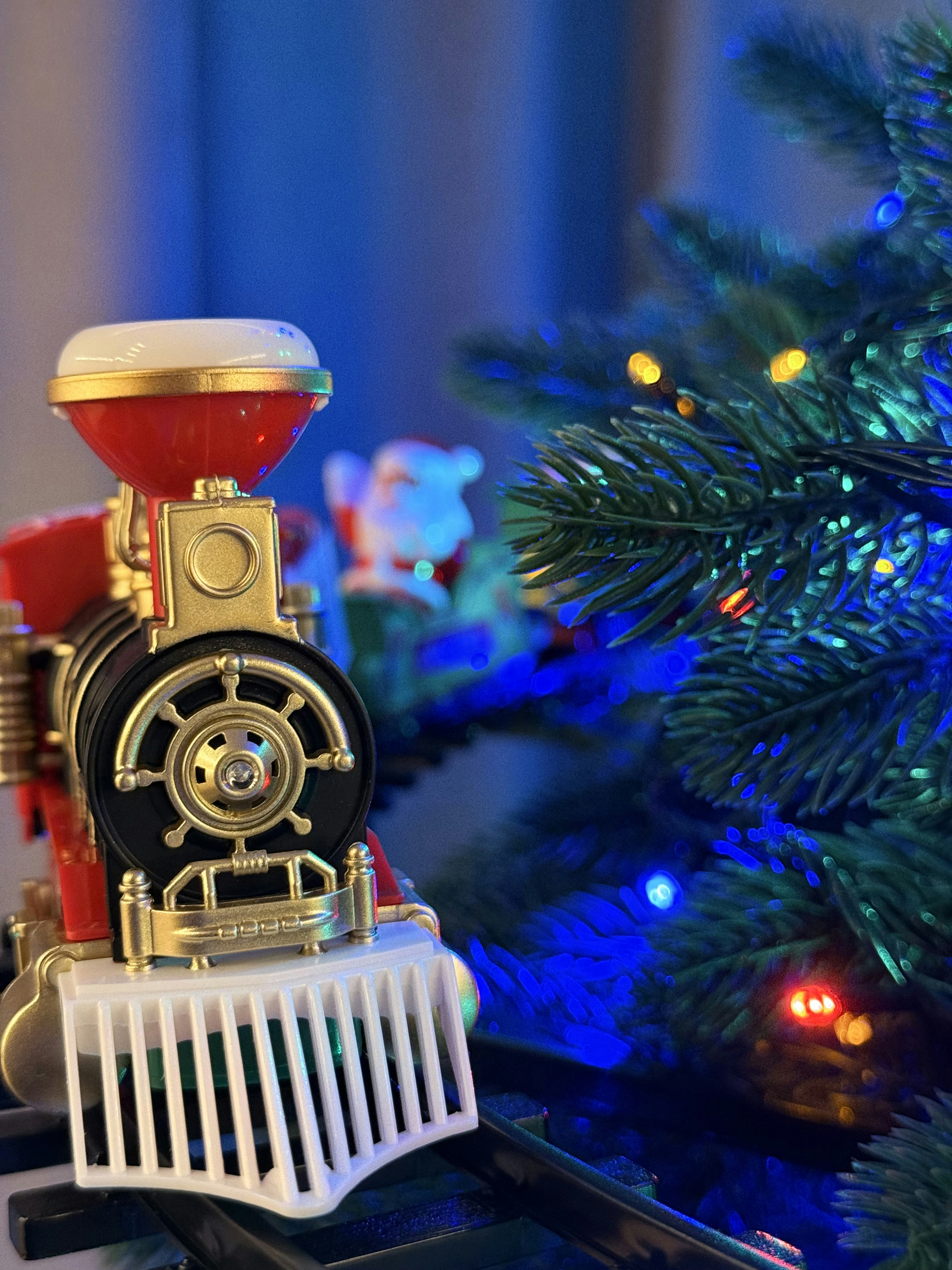 Miniature Train in a Festive Glow