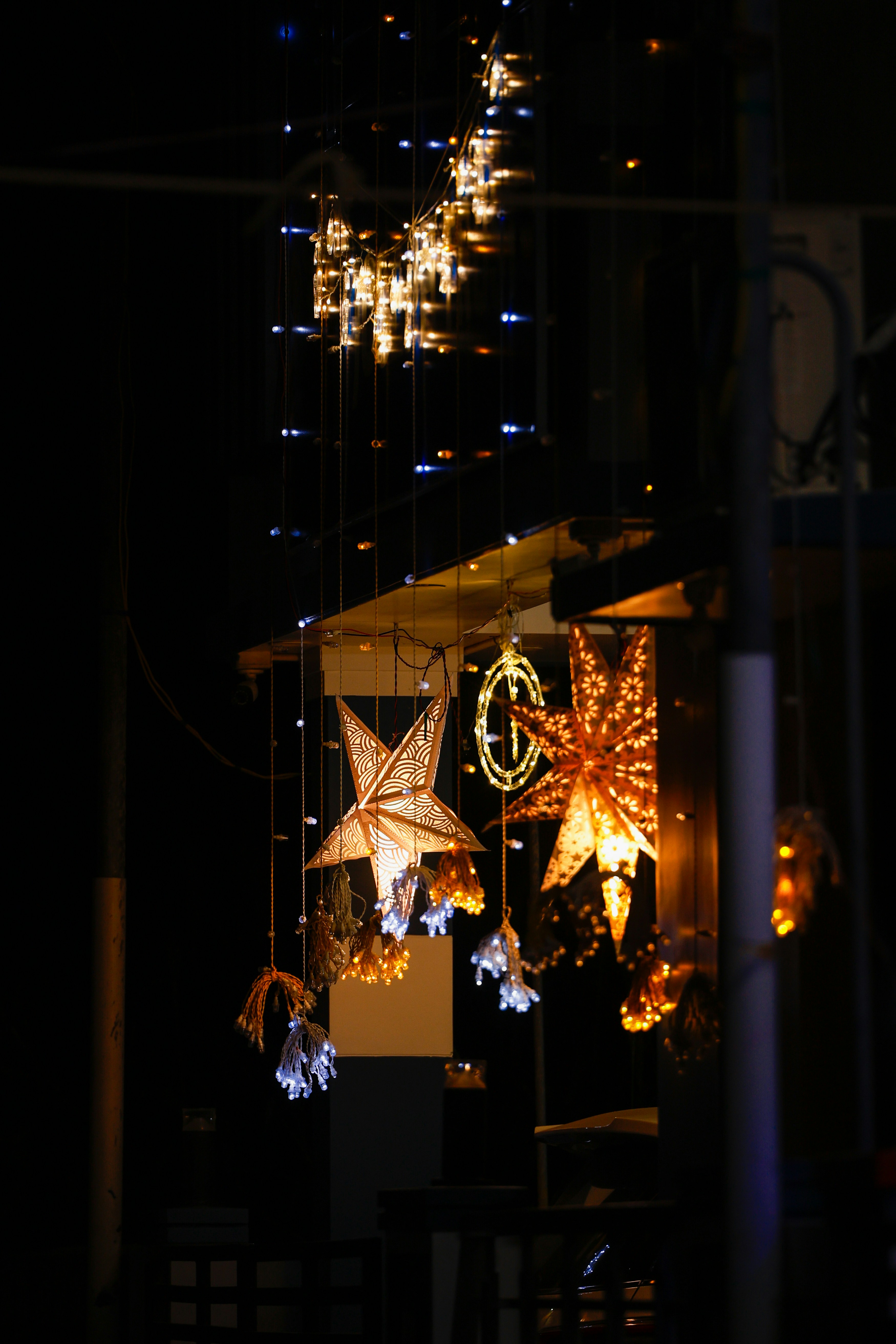 Floating Lantern Stars in a Night Market