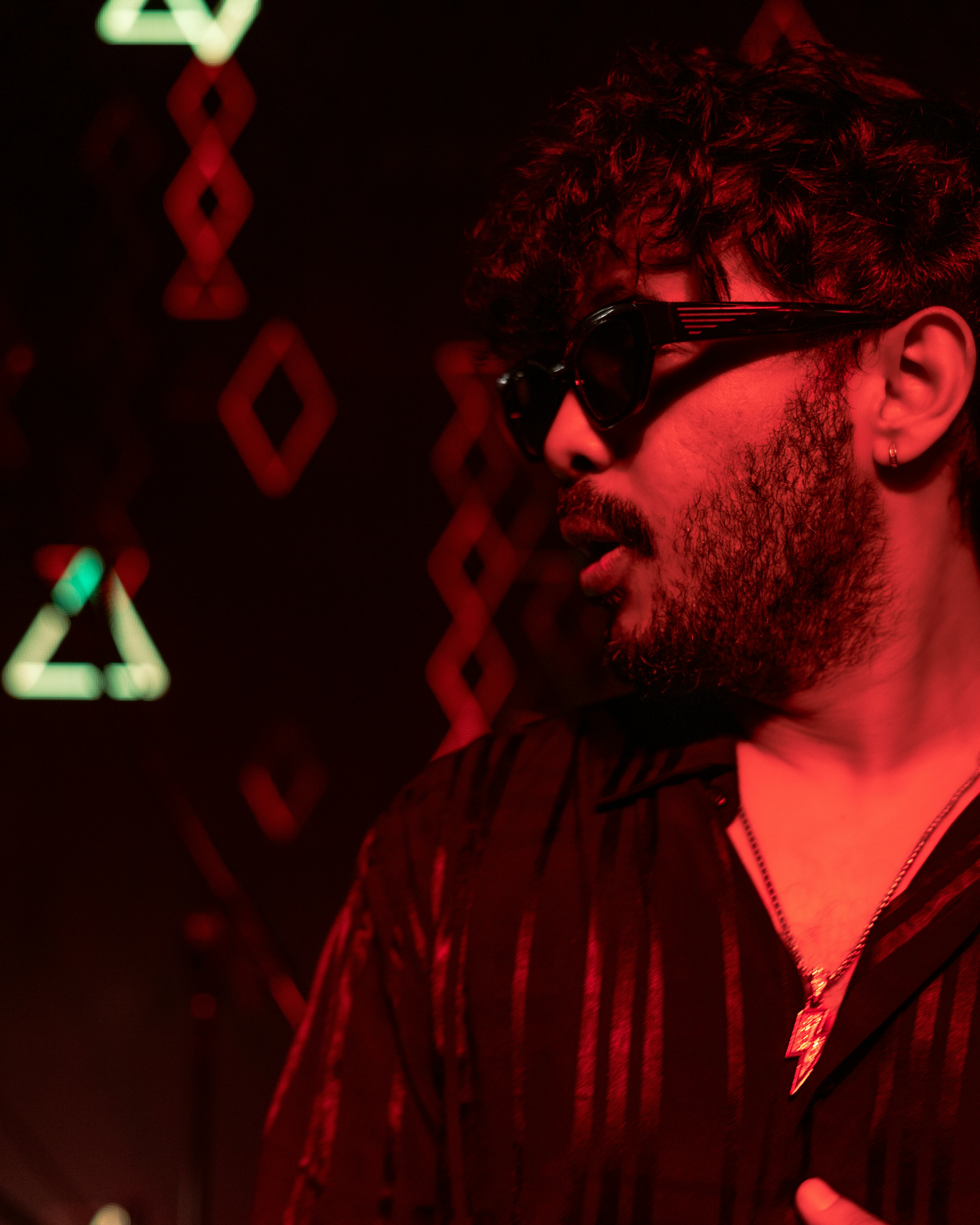Neon-glow Portrait: Onstage in Red
