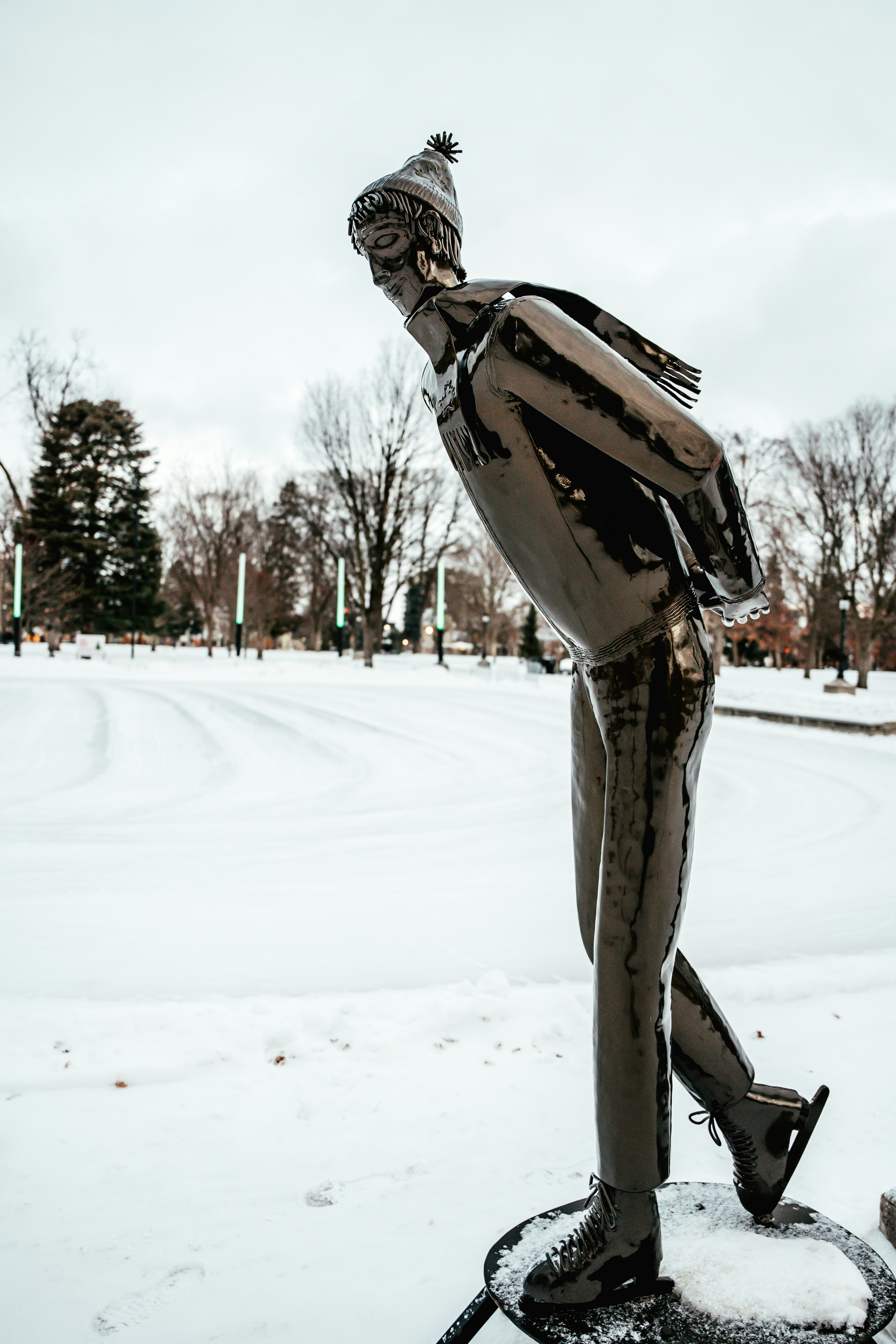 Metal Sentinel in Winter's Frame