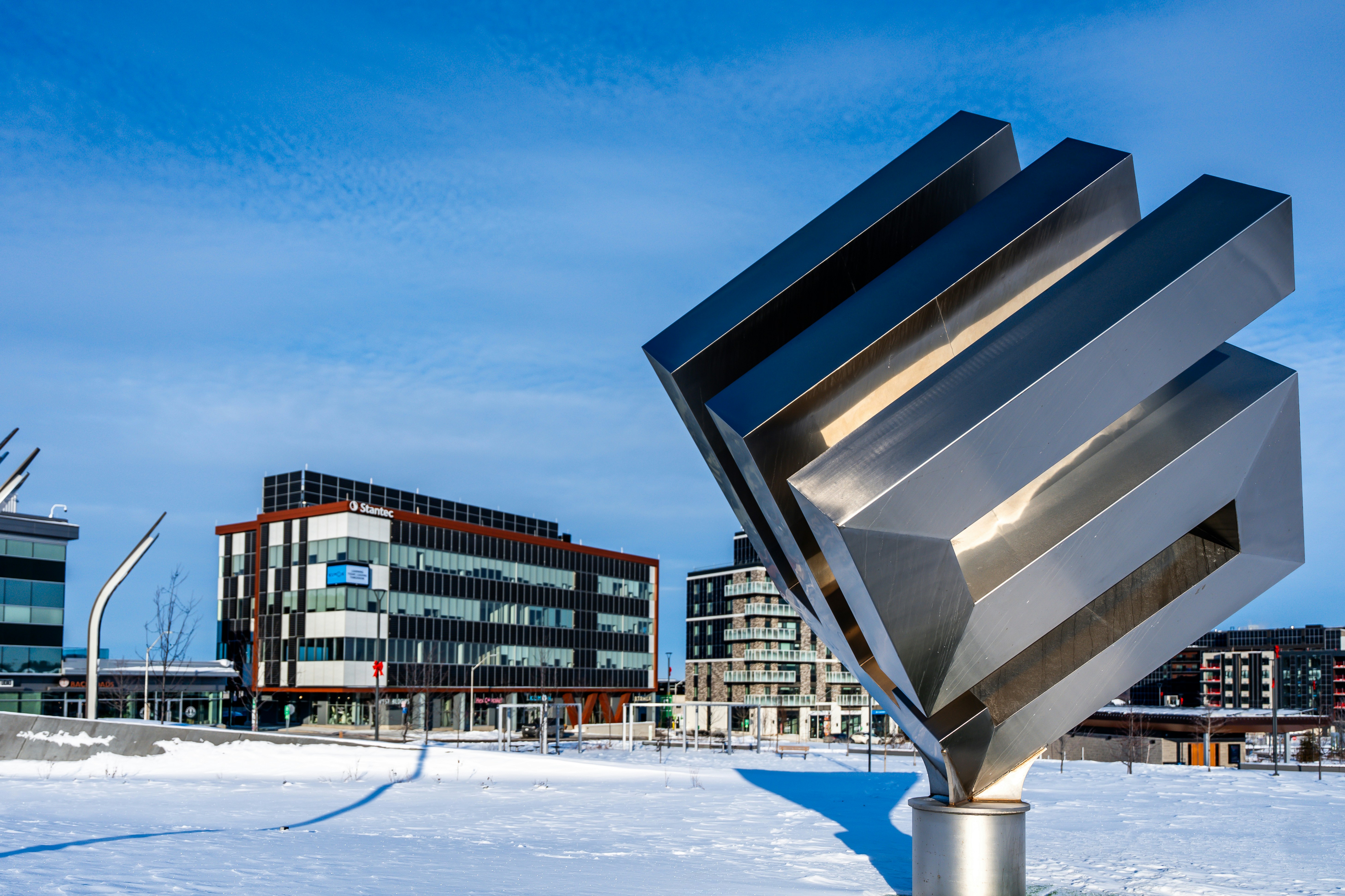 Metal Echoes: A Monument to Geometry Against a Nordic Winter Sky