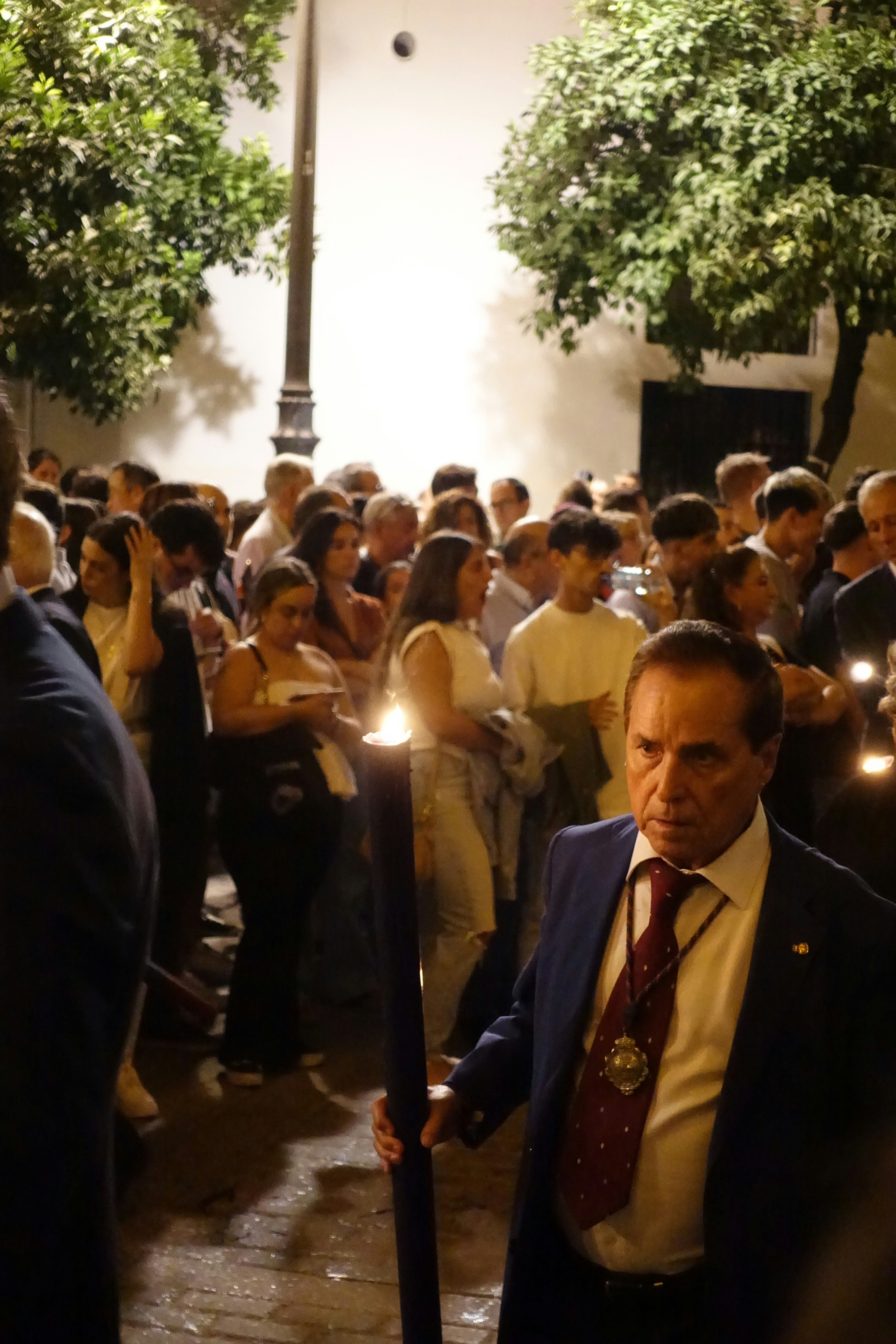 Ceremonial Vigil: A Lone Torchbearer in a Sea of Night