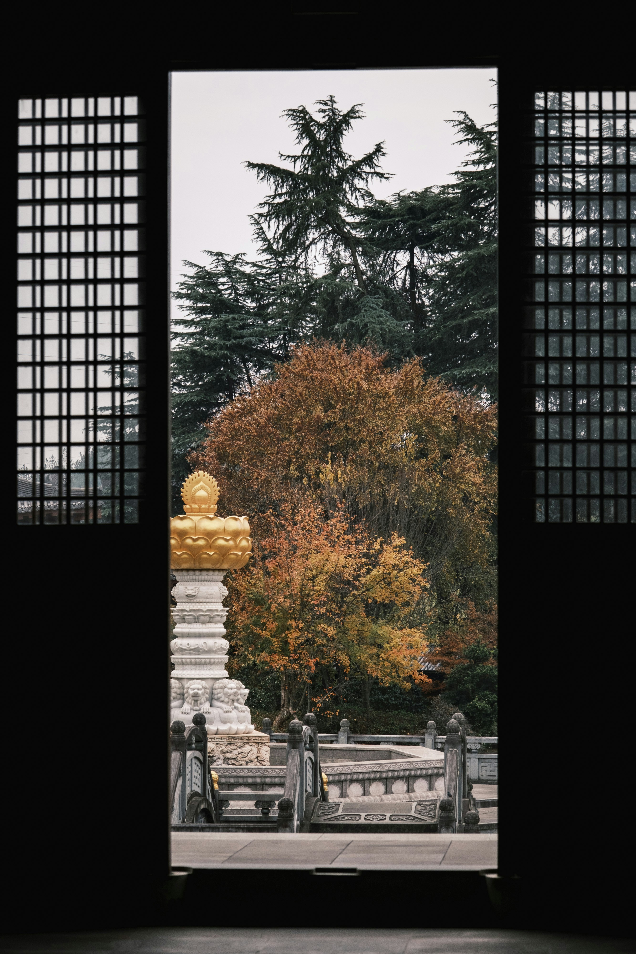 Autumnal Garden through a Temple Doorway
