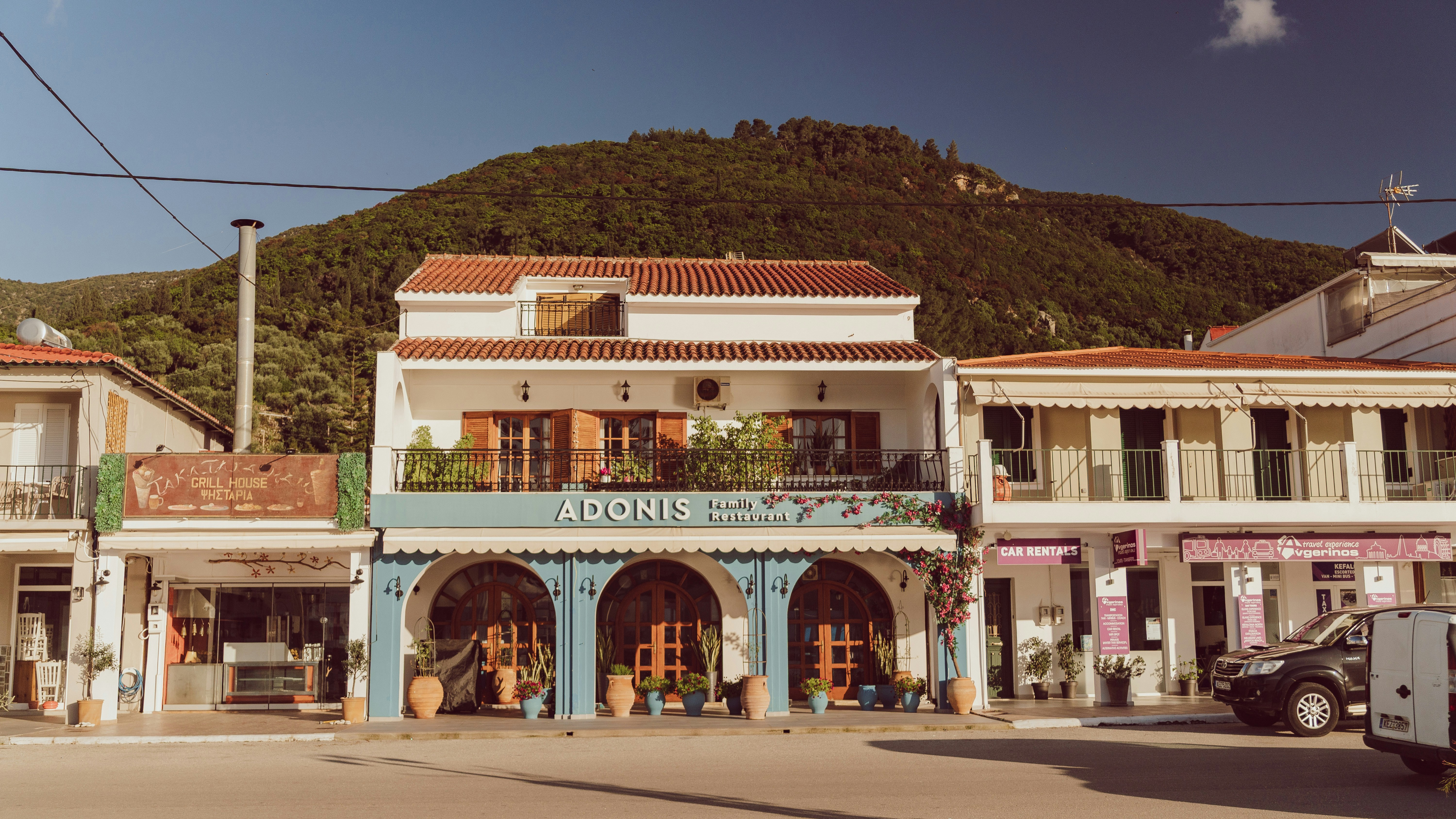 Pastel Oasis: A Sunlit Row of Mediterranean Facades