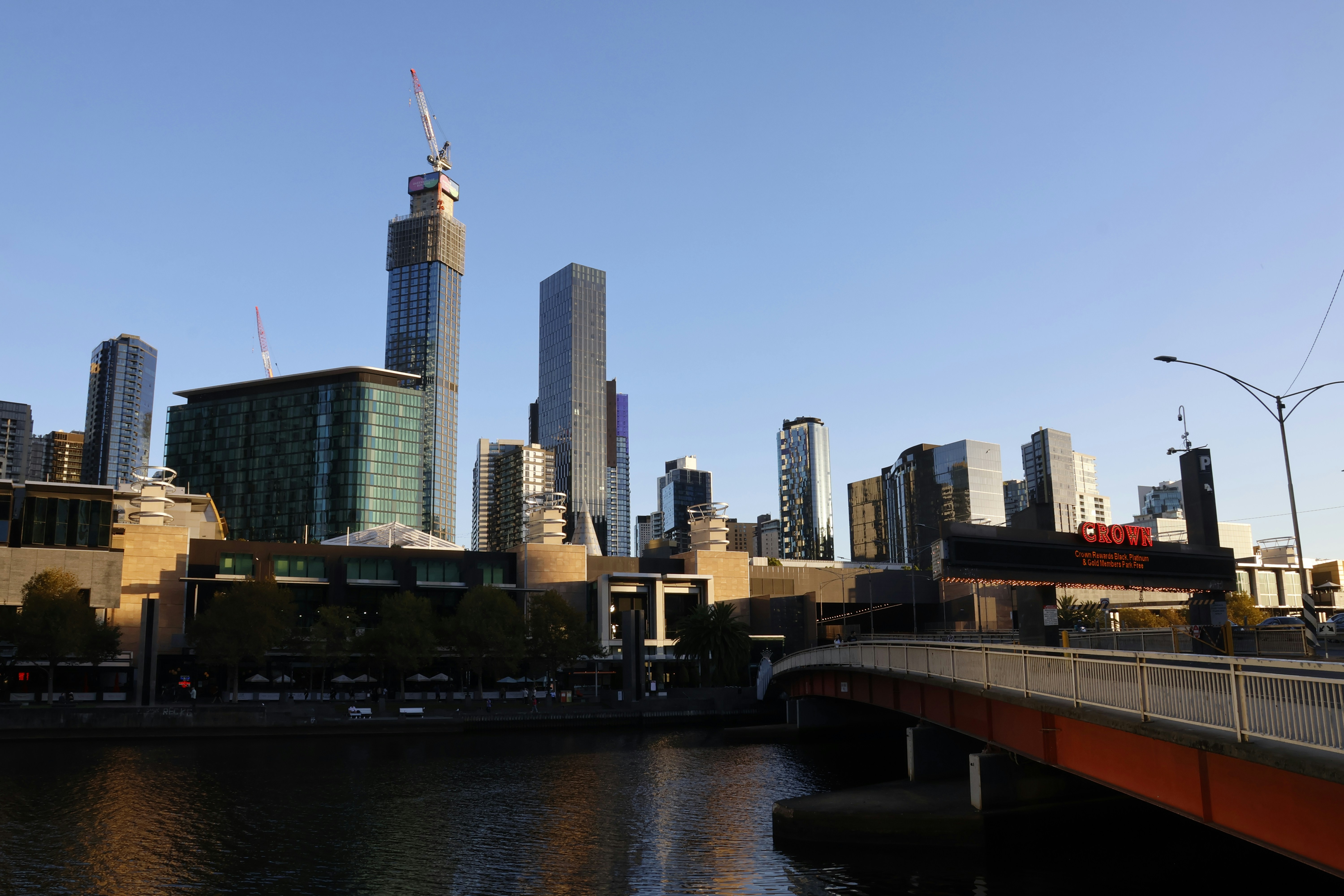 City Skyline Over the River at Golden Hour