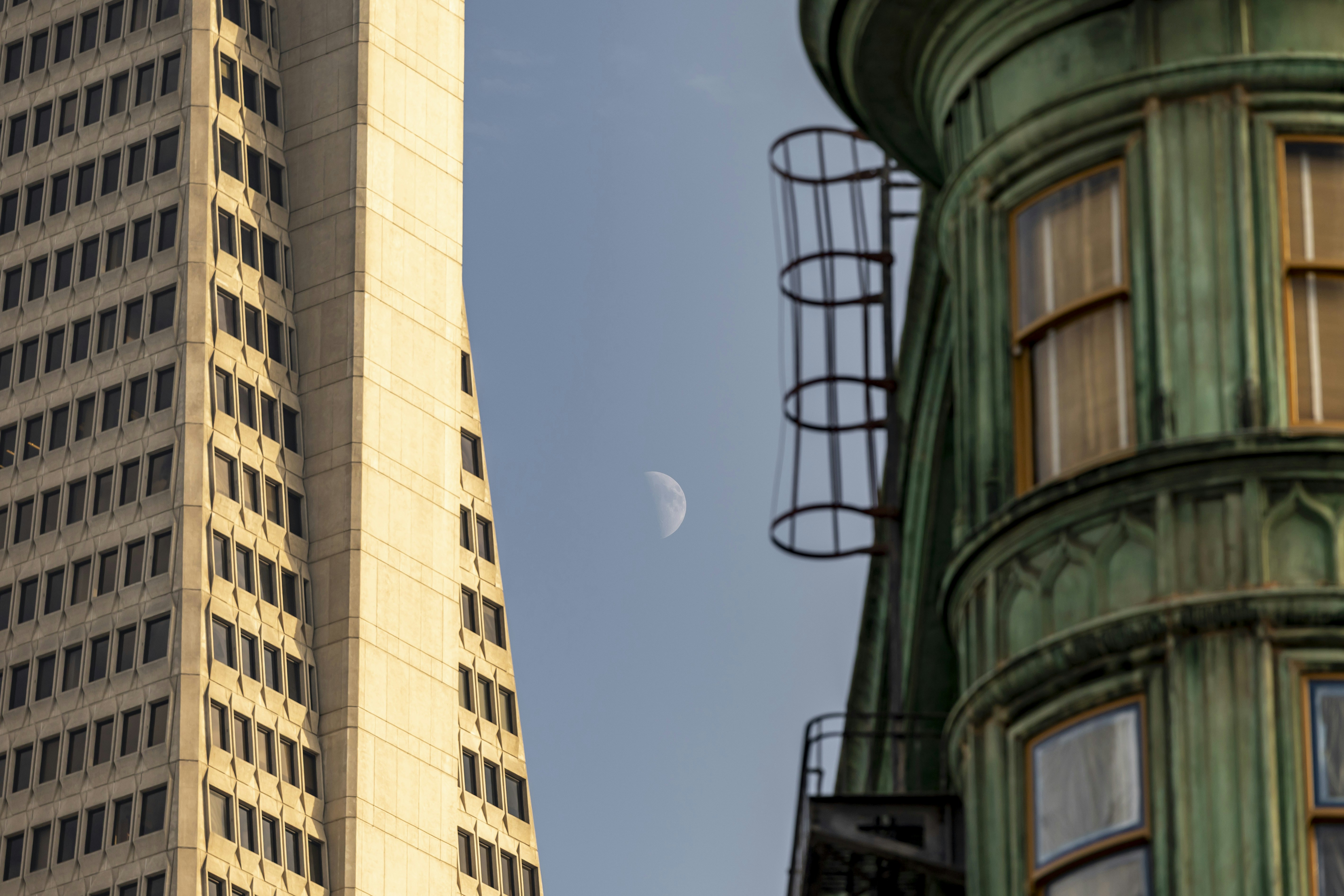 Moon Between Towers: A Sliver of Sky Above the City Edge