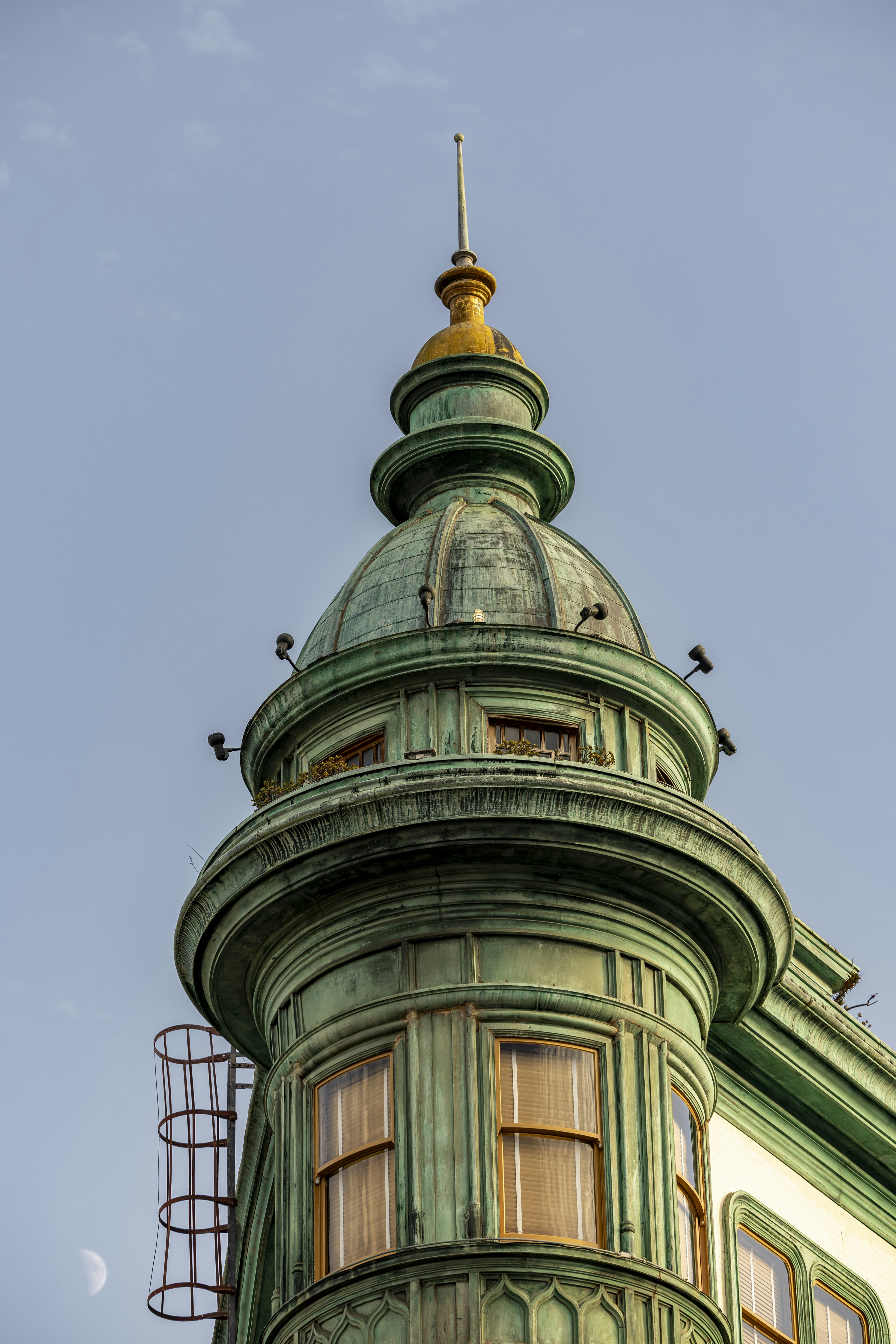 Coppered Crown: A Historic Turret Reaches for the Sky